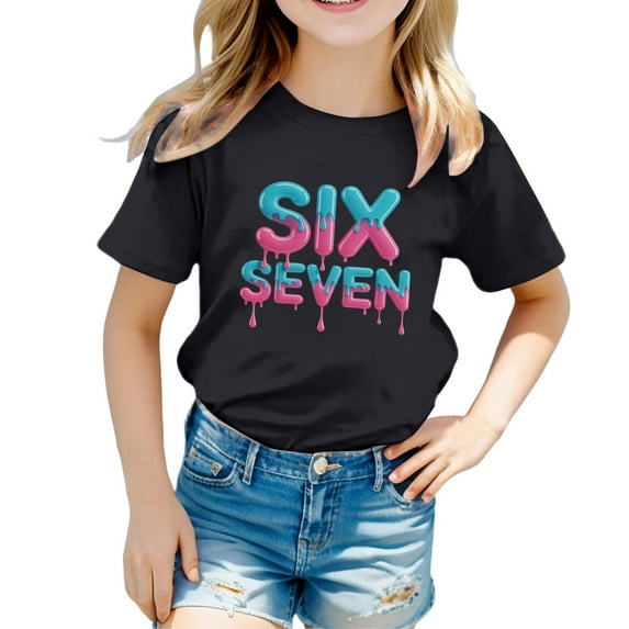 6 7 Meme Gen Alpha Slang T-Shirt for G`irls - Six Seven K`ids Casual ...