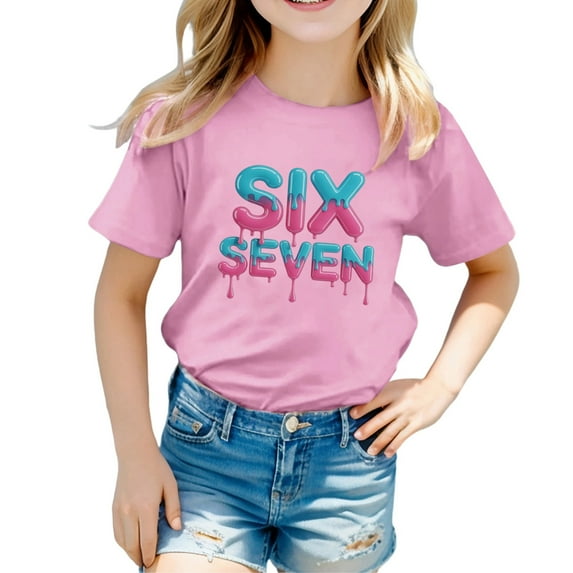 6 7 Meme Gen Alpha Slang T-Shirt for G`irls - Six Seven K`ids Casual ...