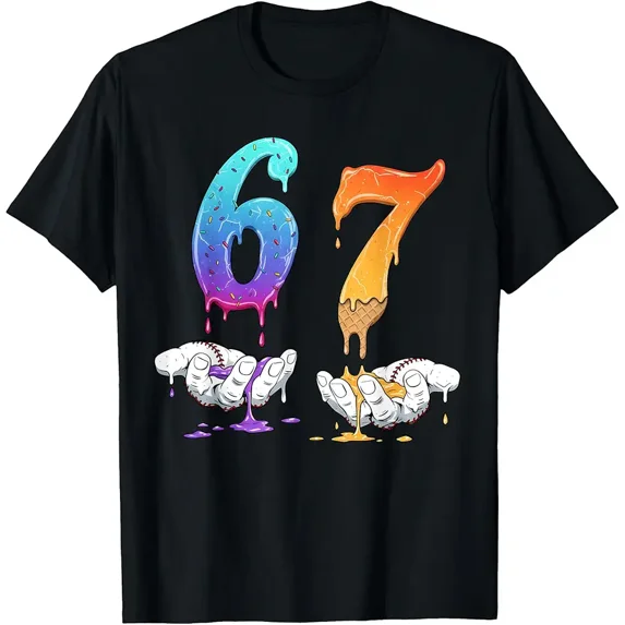 6 7 Six Seven Meme Hands Ice Cream Baseball Drip Boy Girl T-Shirt ...