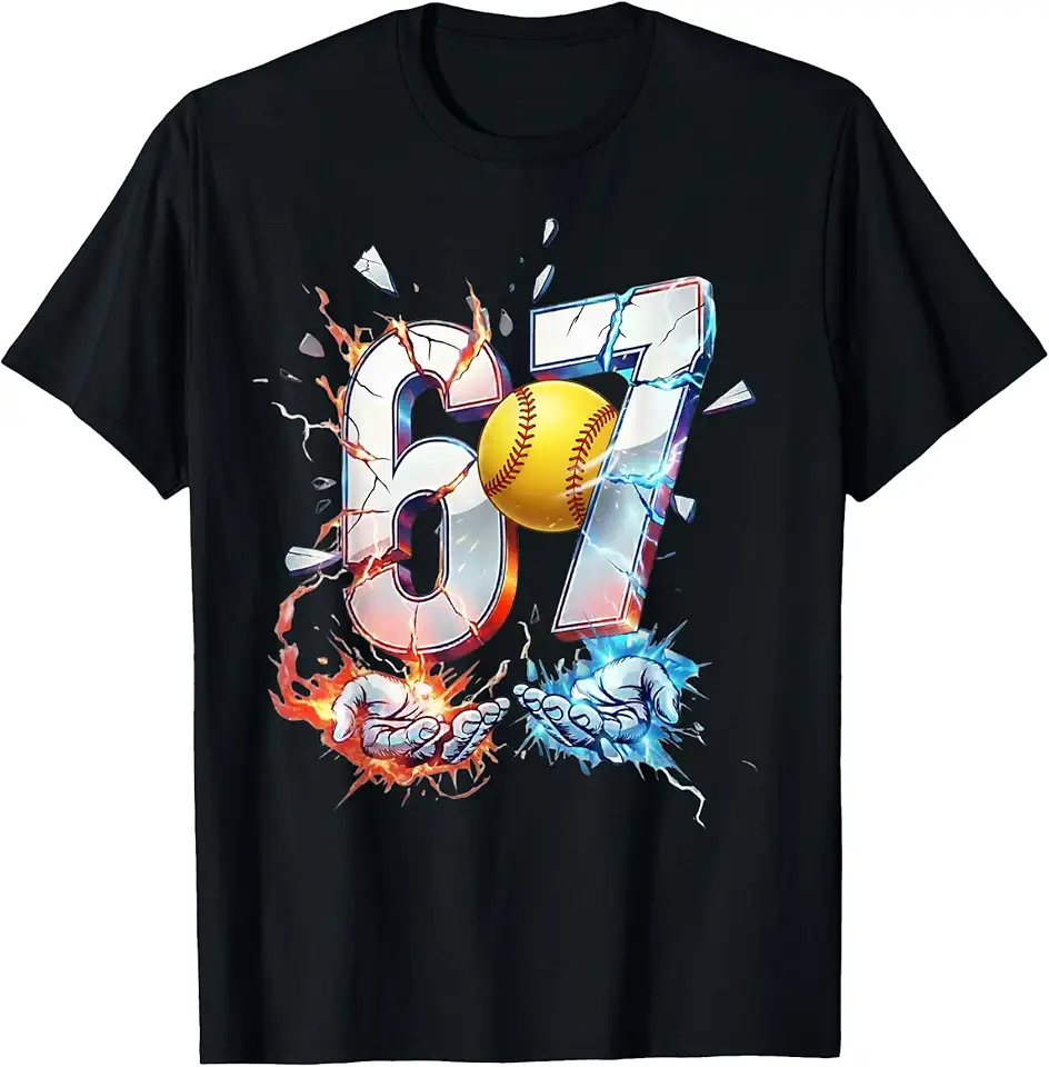 6 7 Softball Six Seven Meme 67 Hands Funny Kids Men Women T-Shirt ...
