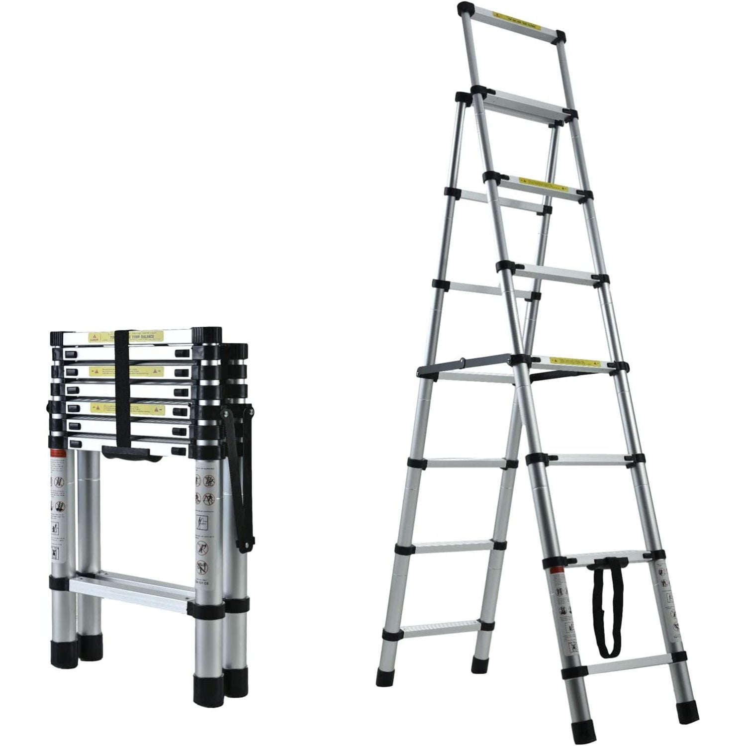 6+7 Step Ladder Aluminum 6.4FT Telescoping Ladder Lightweight Portable ...