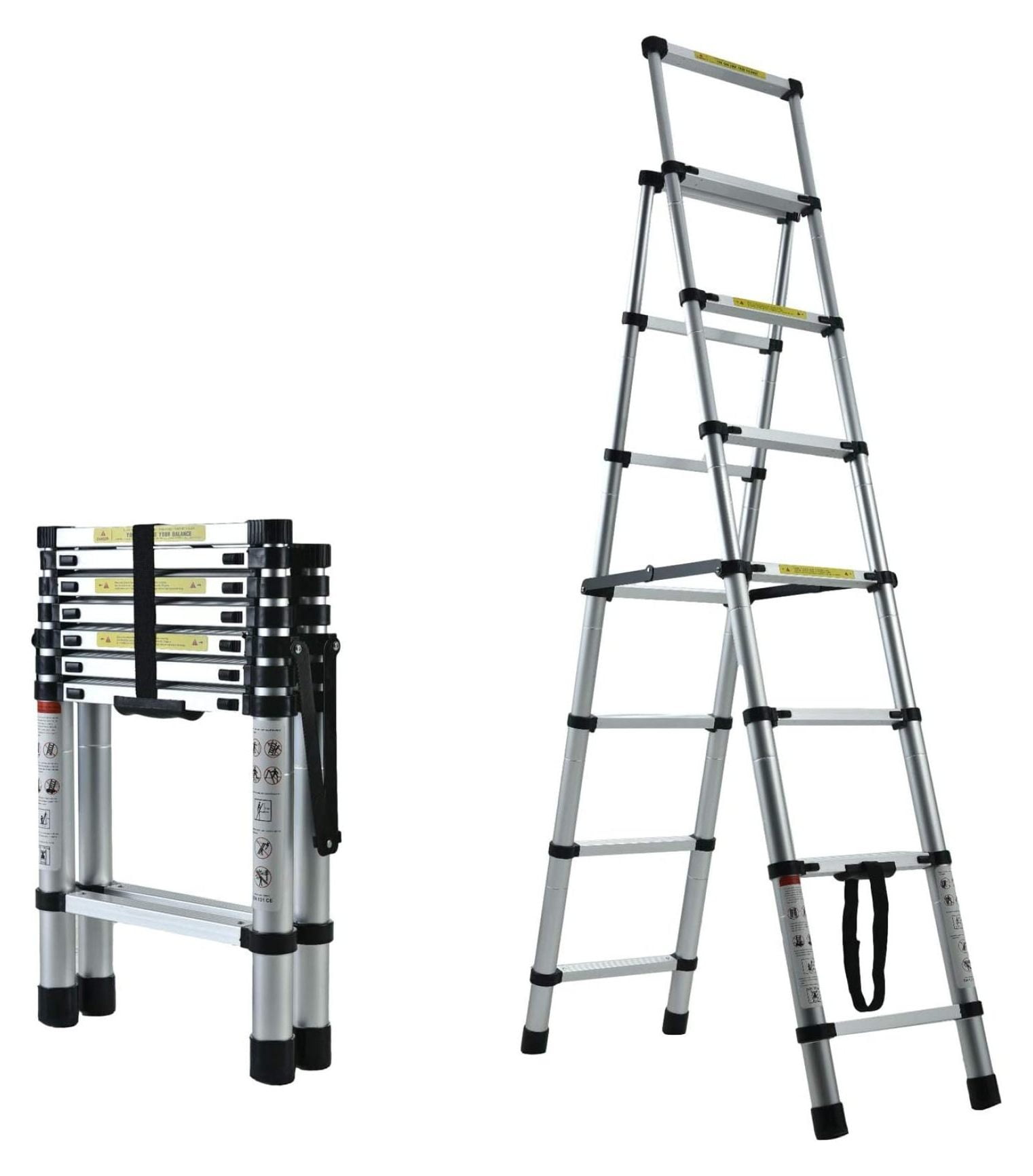 6+7 Step Ladder Aluminum 6.4FT Telescoping Ladder Lightweight Portable ...