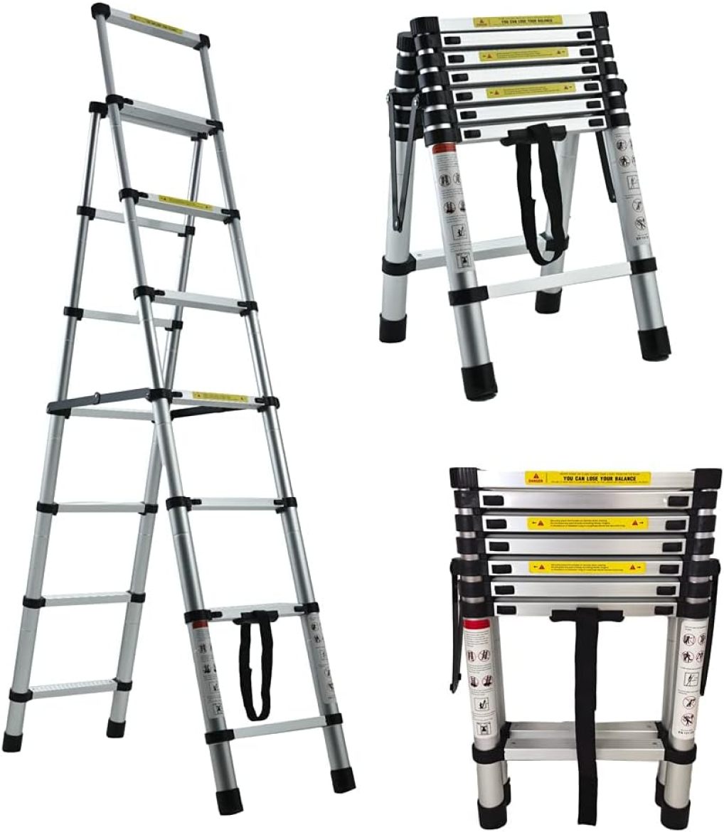 6+7 Steps(6.6ft + 7.5ft) Aluminium Herringbone Ladder Portable ...