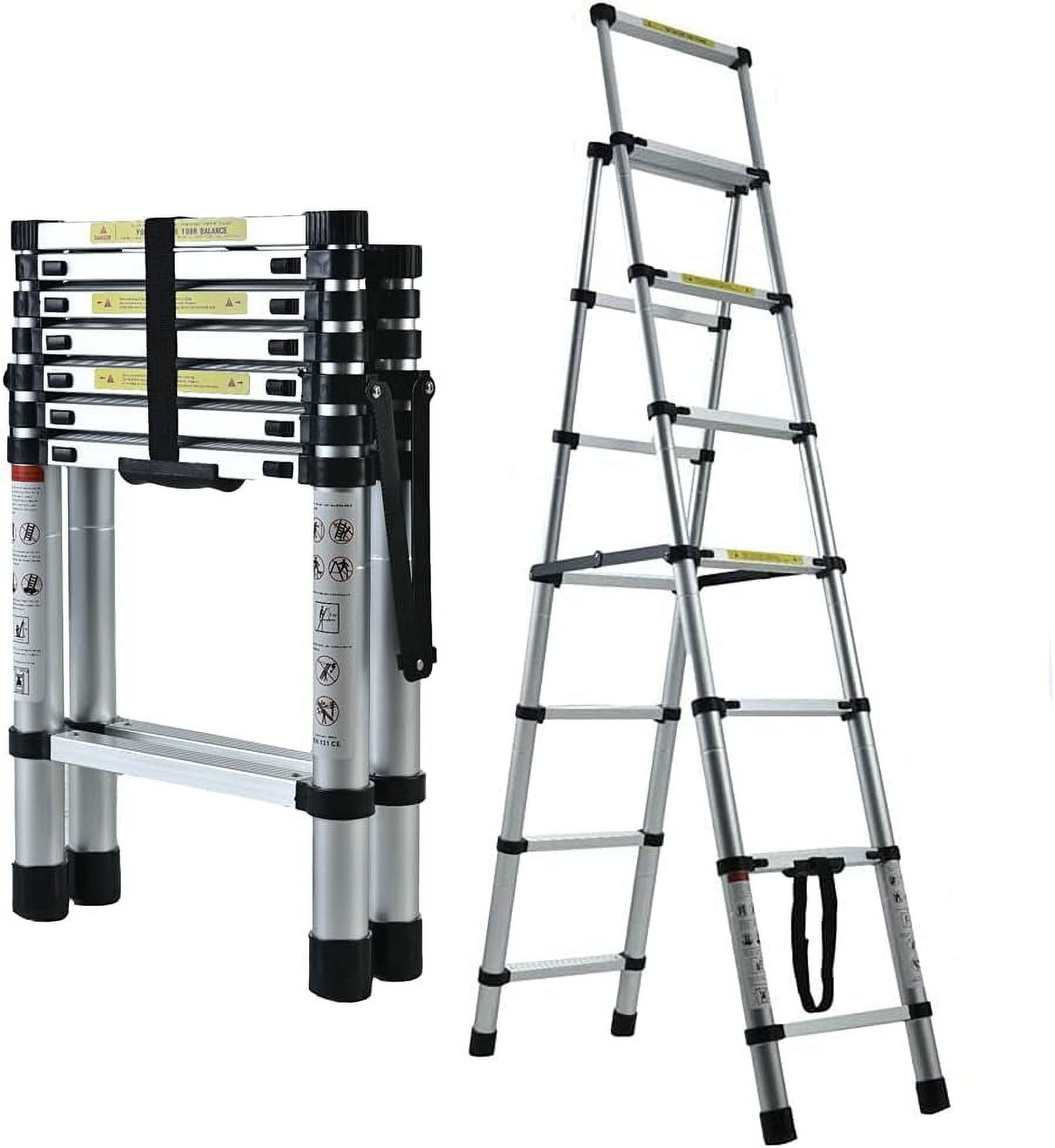 6+7 Steps(6.6ft + 7.5ft) Aluminum Telescoping Extension Ladder 330lbs ...