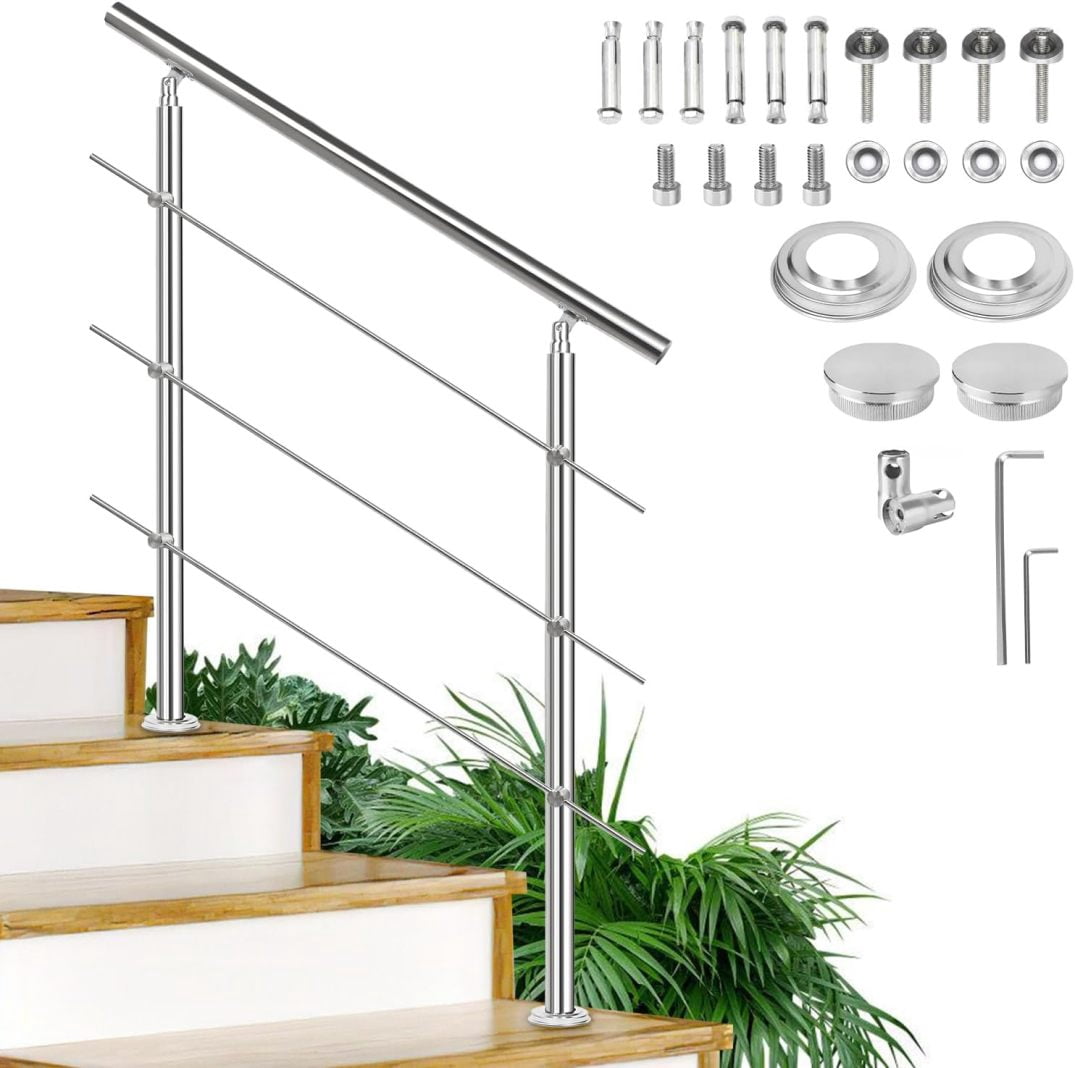 6-7 Steps Stainless Steel Handrail 63’’x42’’, Metal Balustrade Hand ...