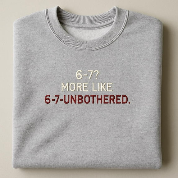 6-7 Unbothered Embroidered Sweatshirt, Funny Slogan Crewneck, Humorous ...