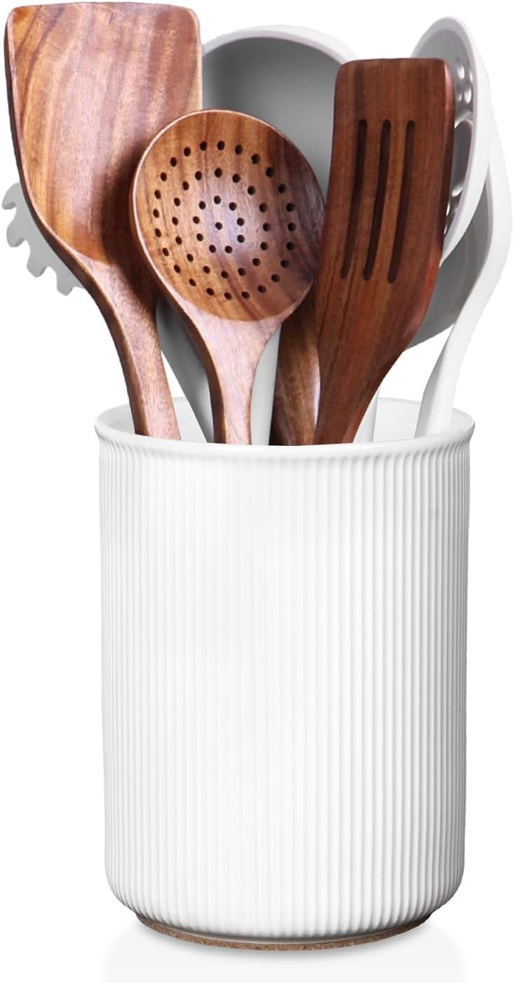 6.7" Utensil Holder, Ceramic Kitchen Utensil Holder with Cork Bottom ...