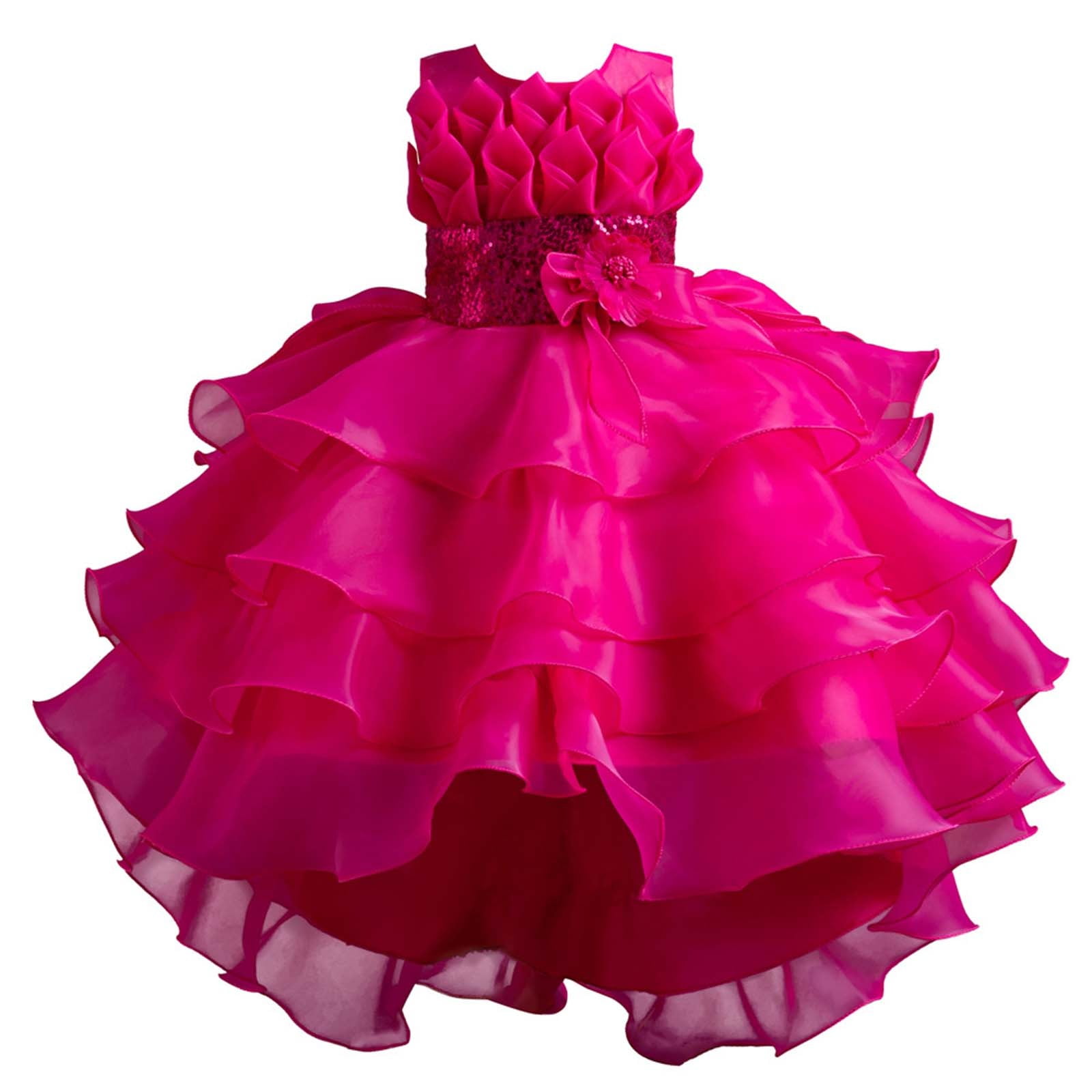 6-7 Years Big Little Girls' Mesh Tull Dress Sleeveless Flower Party ...