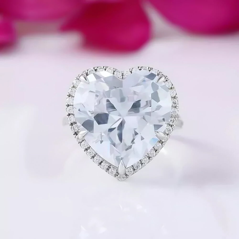 6.71 Ct White Moissanite Heart Solitaire Ring - 925 Sterling Silver ...