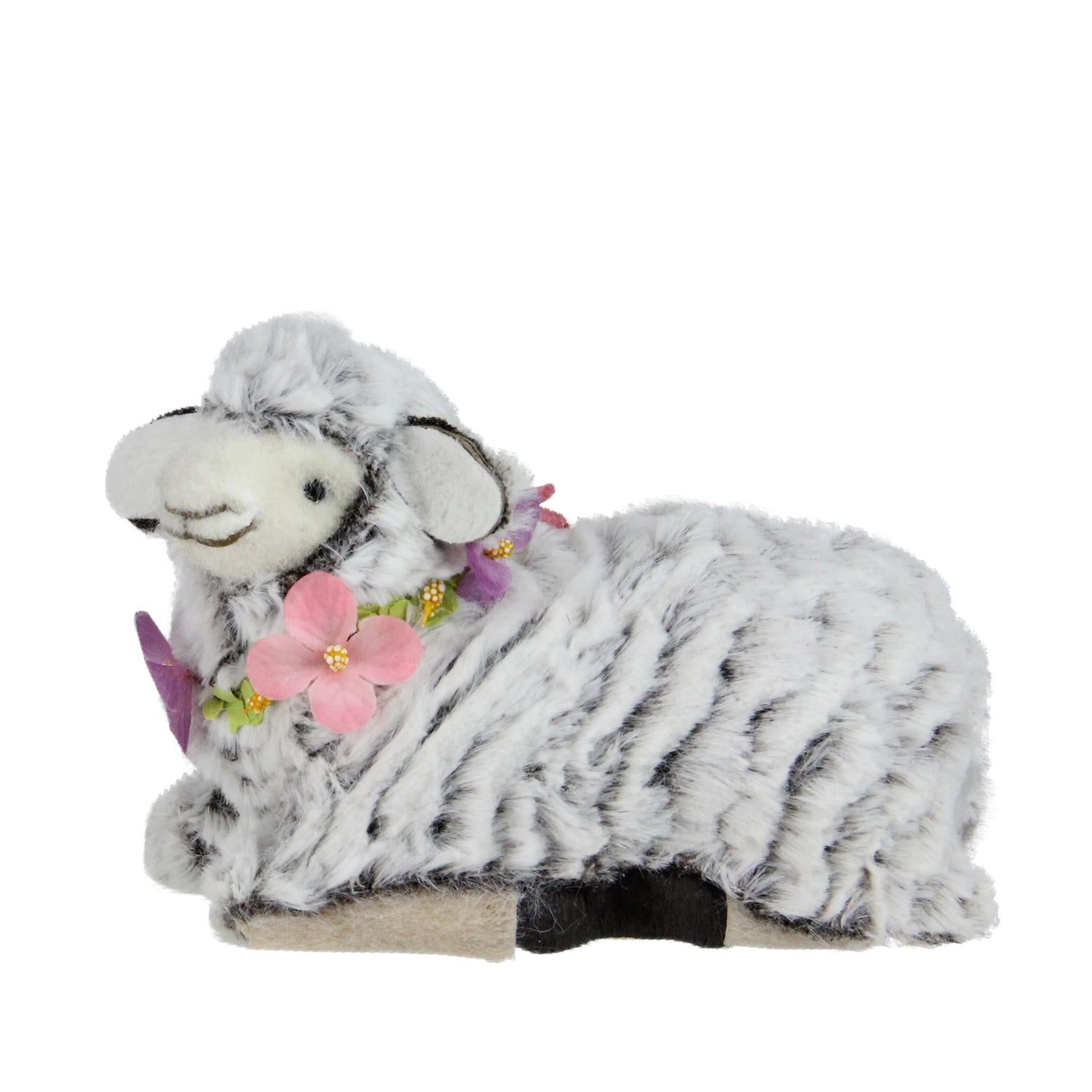 Northlight 6.75" White and Brown Plush Kneeling Sheep Easter Decor with ...