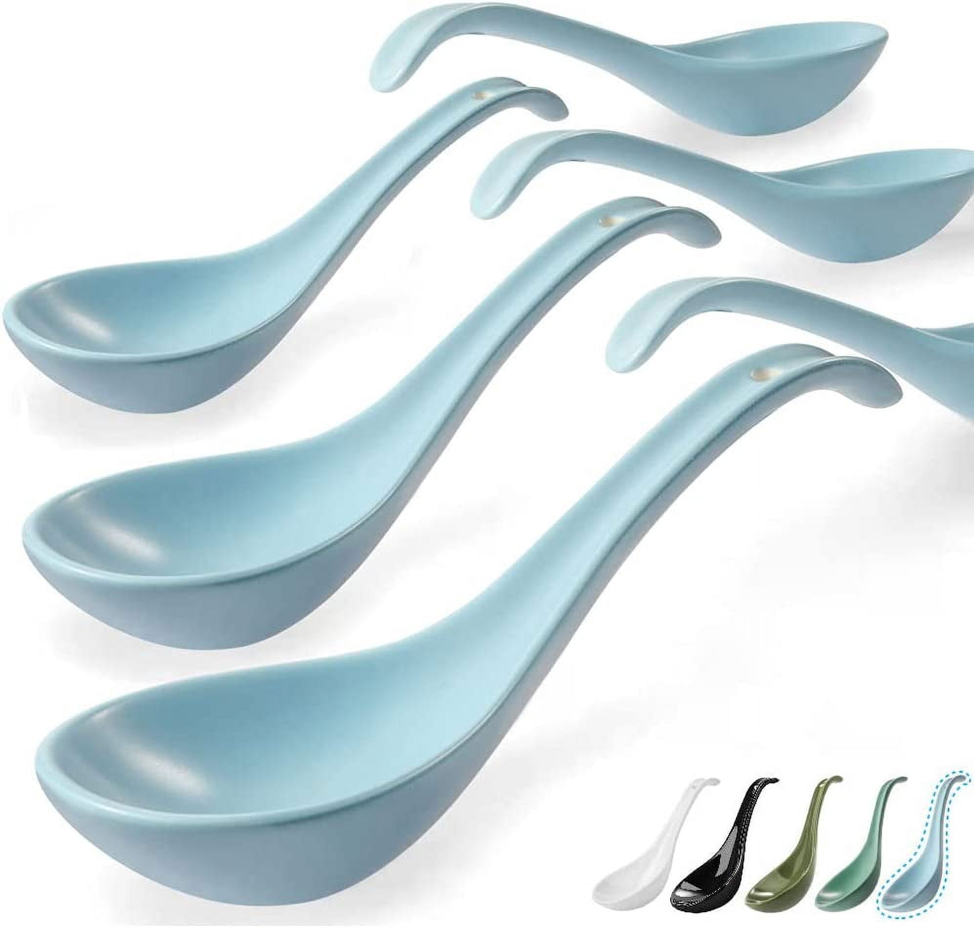 6.75 inch Solid Asian Soup Spoon Set of 6,Ultra-fine Porcelain Japanese Soup Spoon, Ramen Spoons ...