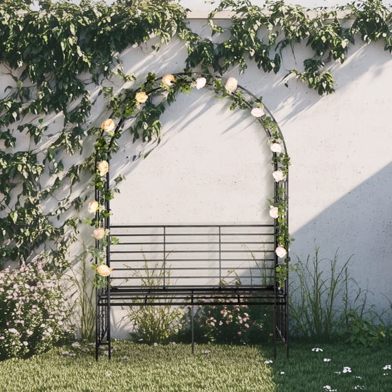 6.7FT Iron Garden Arch with Bench and Stable Legs, 2-Person Garden ...