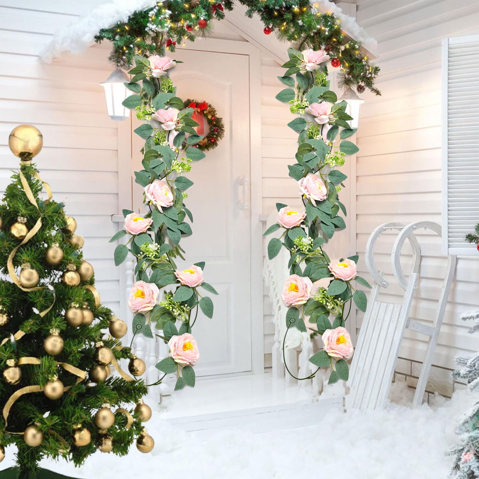 6.7Ft Artificial Rose Garlands Rose Vines Leaves Banners Hanging Floral ...