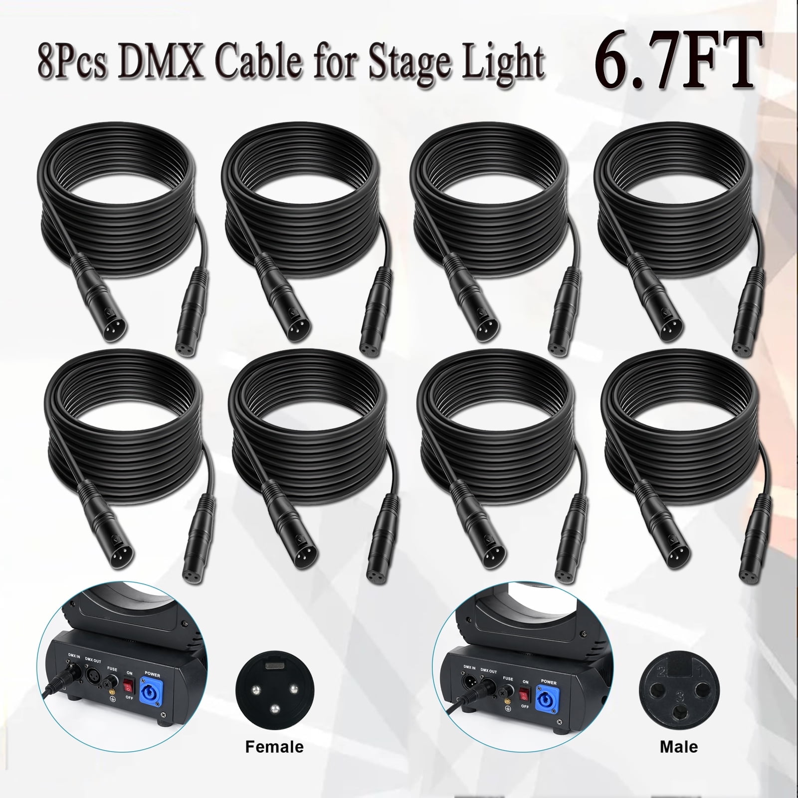 6.7ft DMX Cable,8PCS 3 Meter DMX Signal Cables Signal Wires, 3-Pin XLR ...