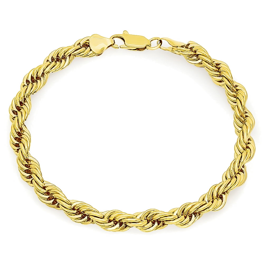 6.7mm 14k Yellow Gold Plated Twisted Rope Chain Bracelet, 8 inches ...
