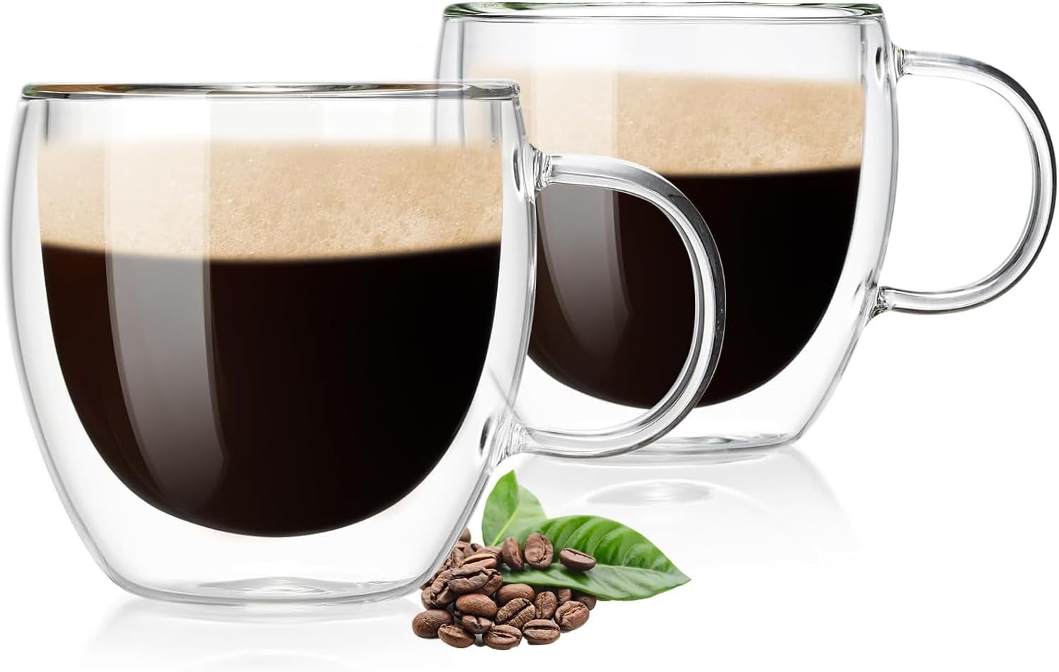 6.7oz double wall espresso cups set of 2 with handle, clear expresso ...