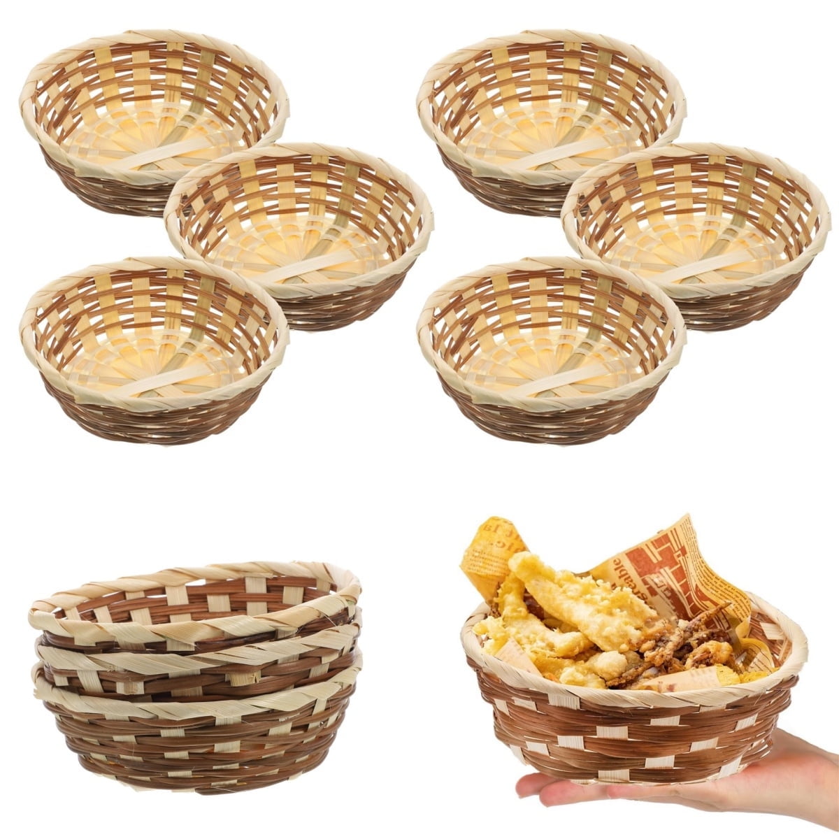 6.7x2.4In Tabletop Food Serving Baskets,12Pcs Bamboo Braided Baskets ...