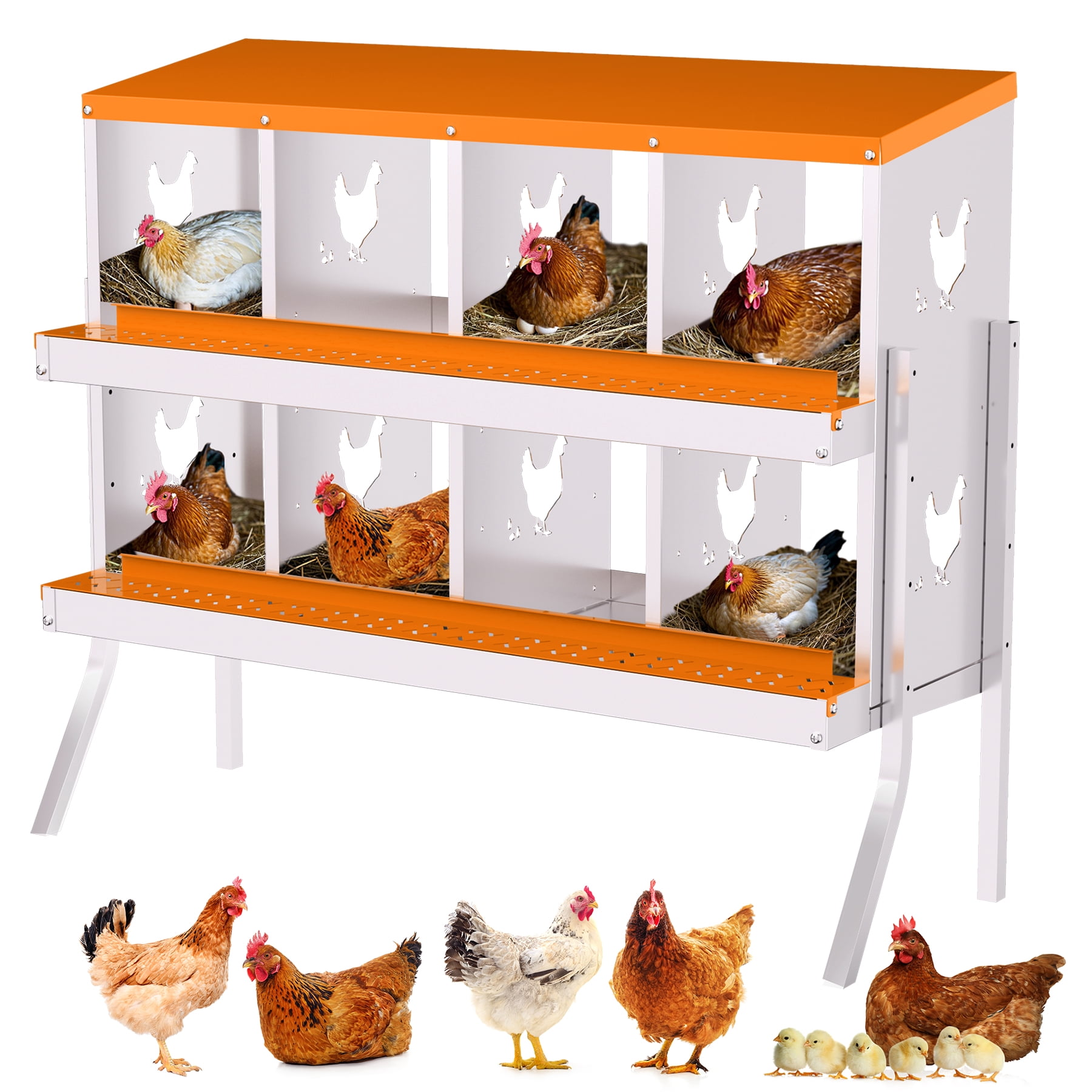 6/8/10-Compartment Chicken Nesting Box with Removable Tray - Metal ...