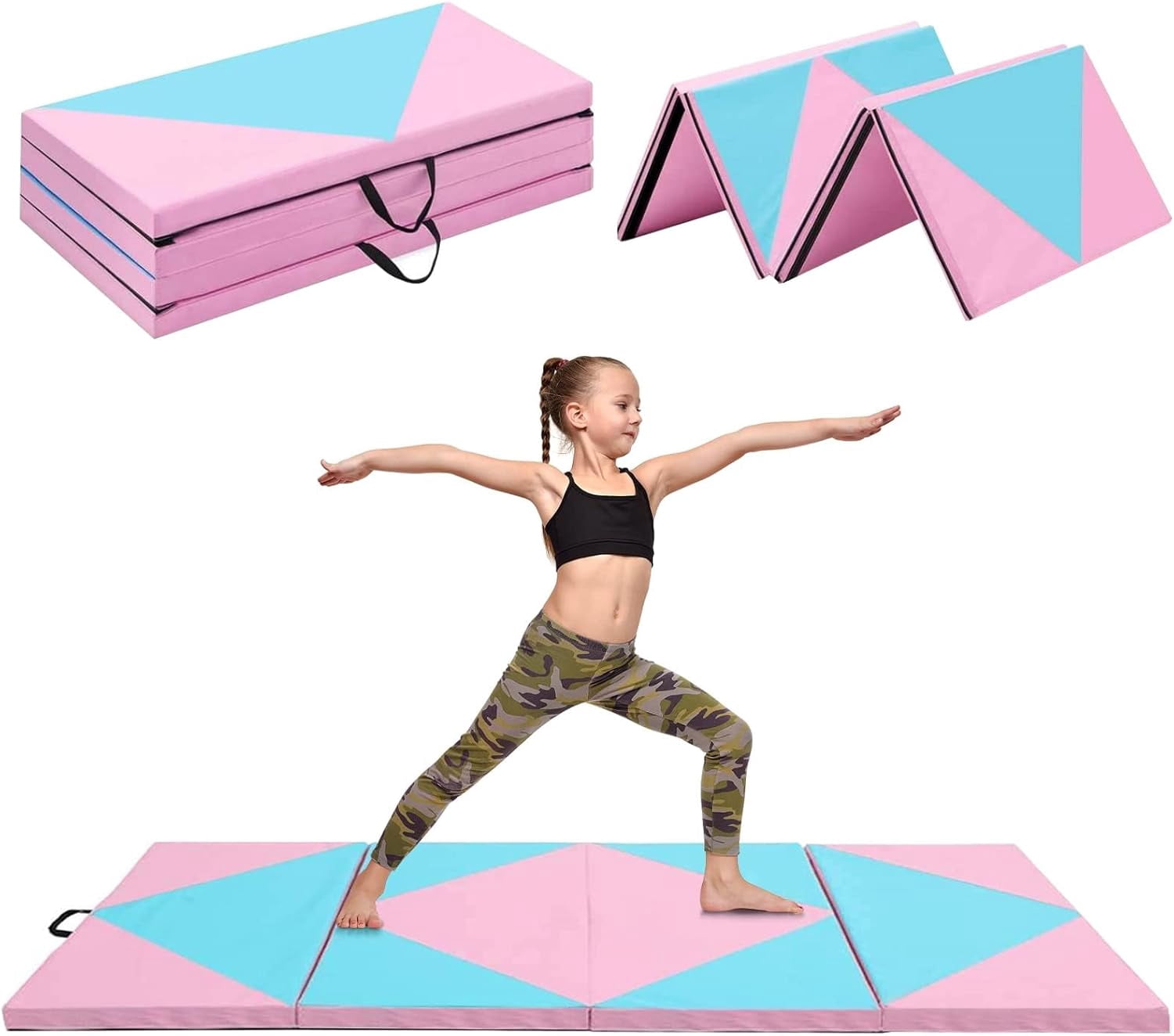 6'/8'/10' Foldable Gymnastics Mat with Carrying Handle, 2-Inch Thick ...