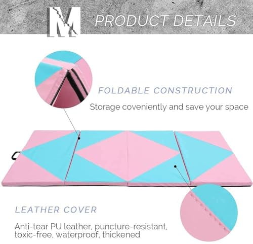 6'/8'/10' Foldable Gymnastics Mat with Carrying Handle, 2-Inch Thick ...