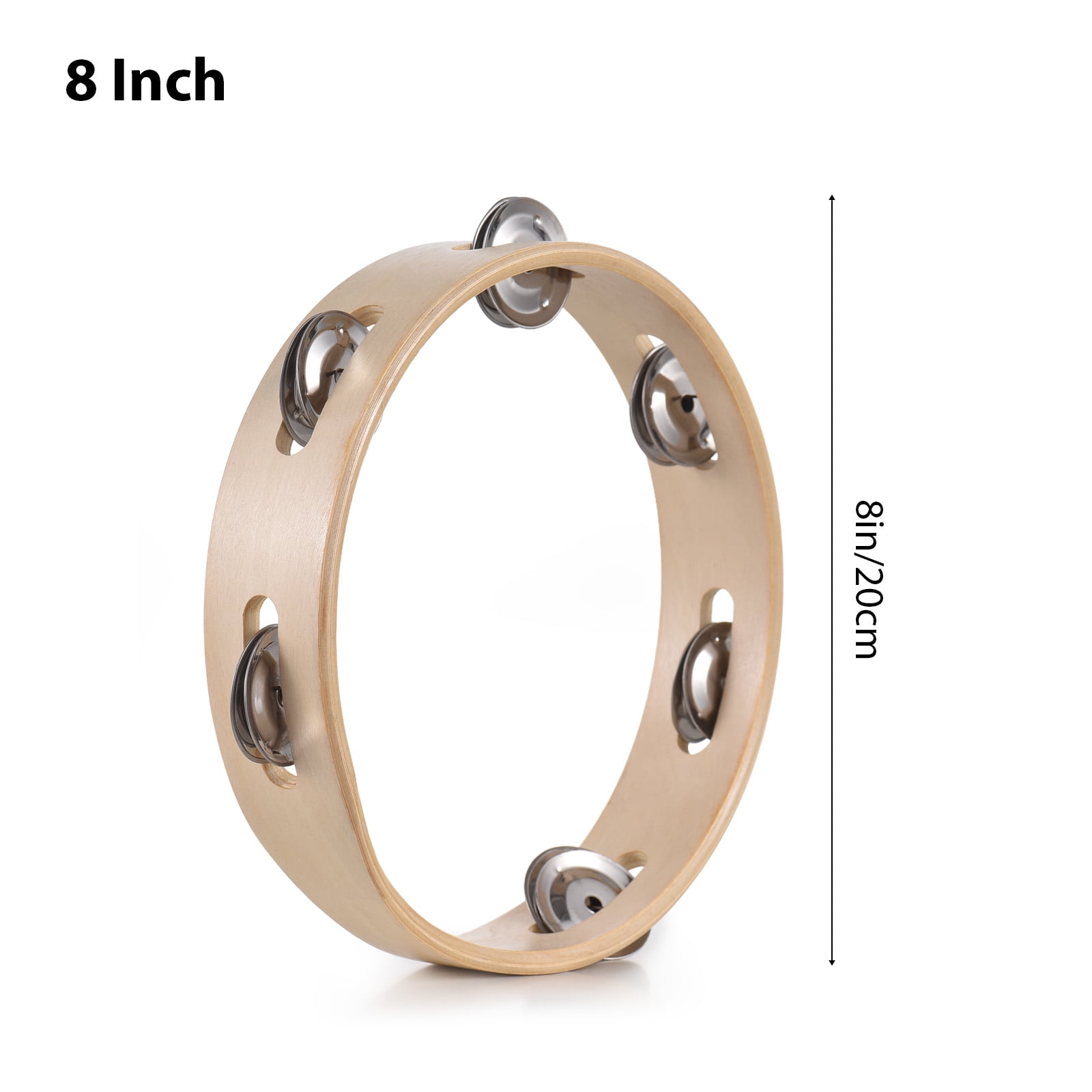 6/8/10 Inch Tambourine Hand Cranked Bell Single Row Wooden Tambourine ...