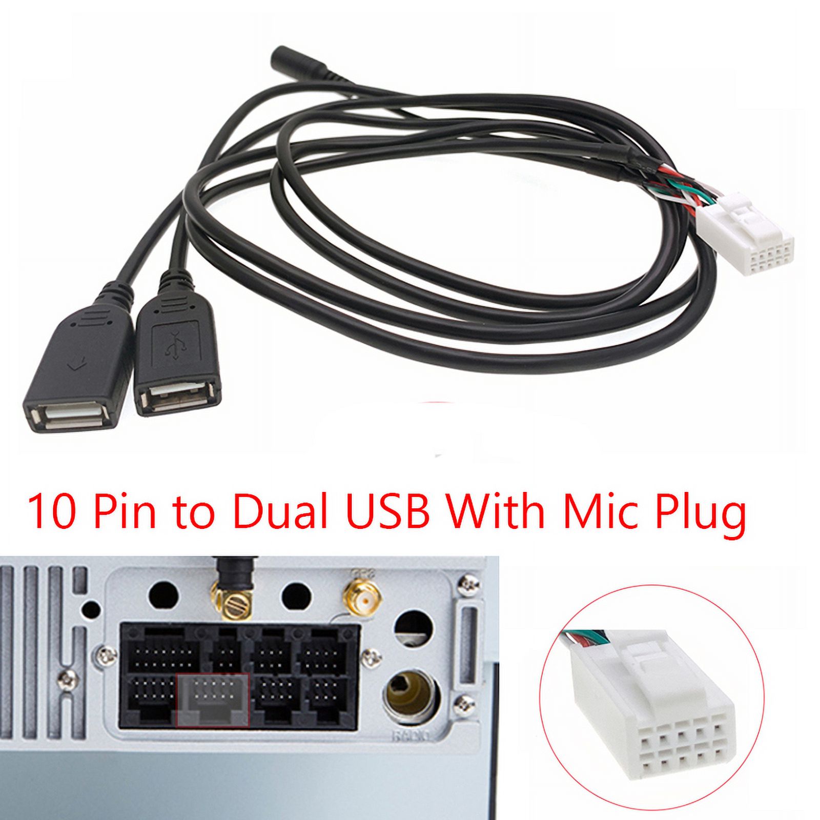 6 8 10 Pin Car Android Radio USB Connector Dual USB Cable Adapter for D ...