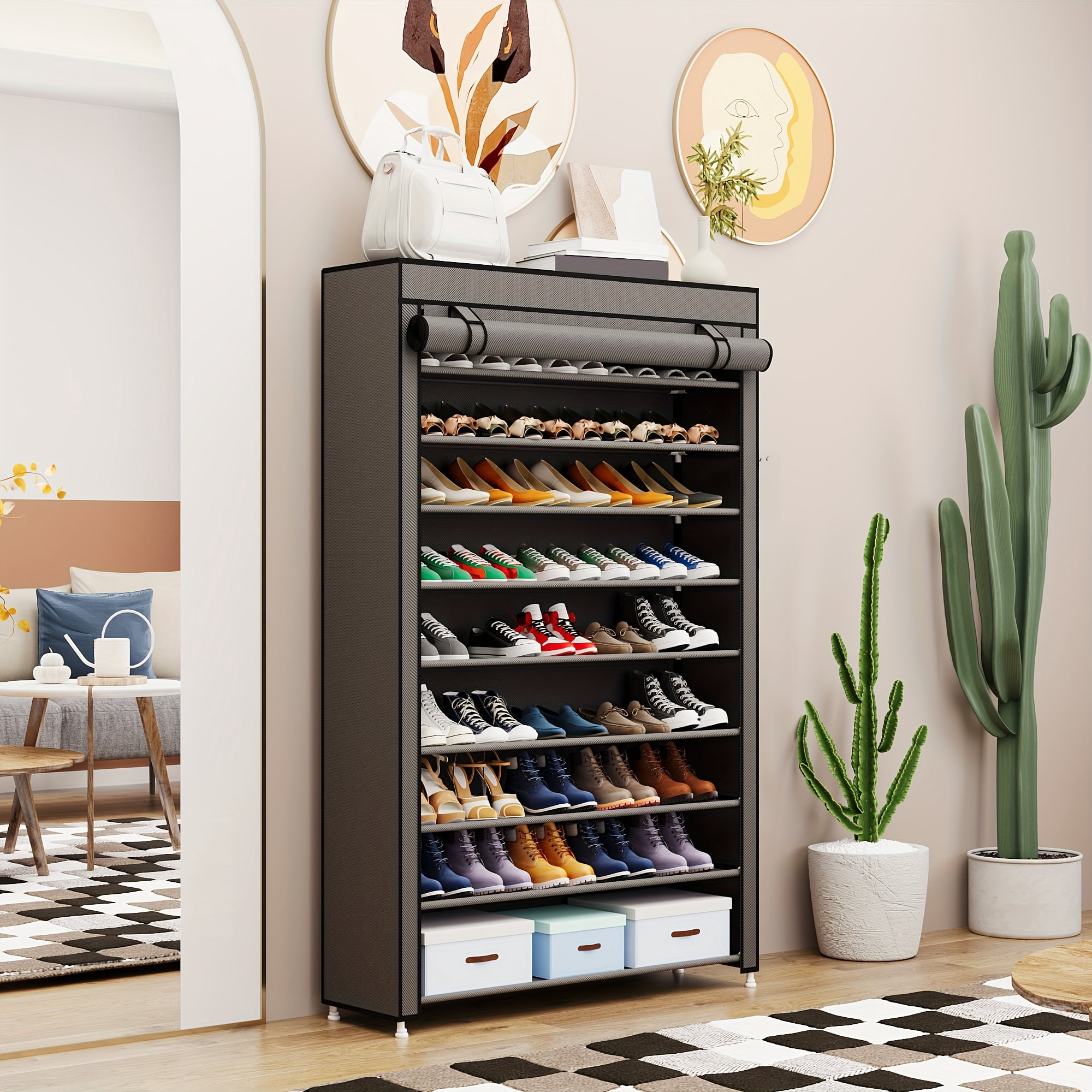6/8/10-Tier Large Shoe Cabinet | 5 Pairs/Tier Capacity | Dust Cover ...