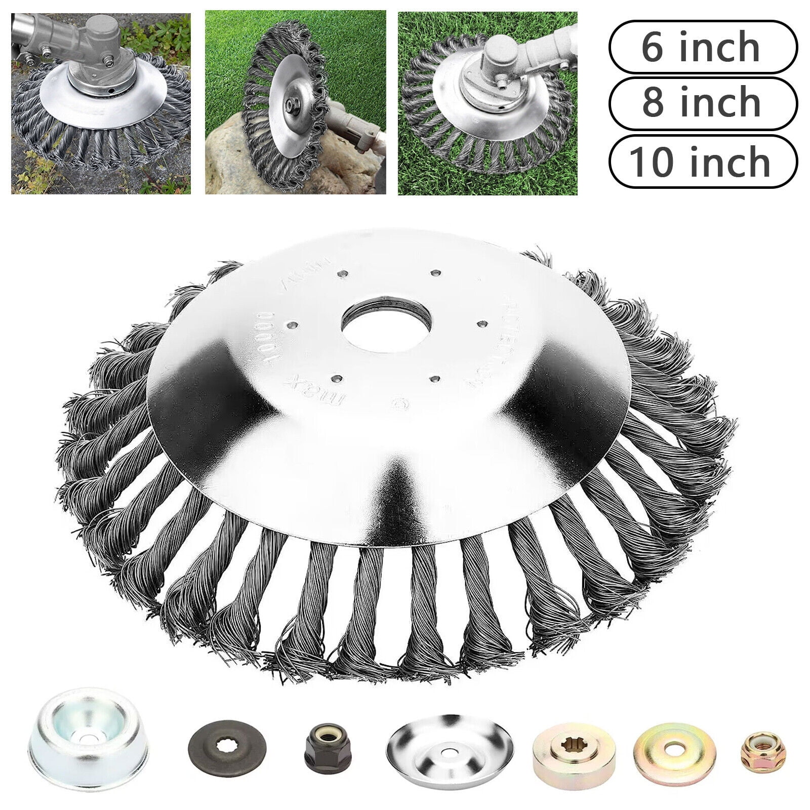 6/8/10 in Steel Wire Wheel Brush Cutter Weed Eater Trimmer Head with ...