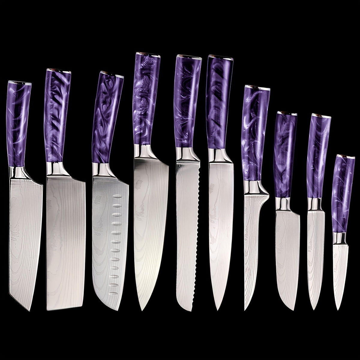 6/8/10PCS Kitchen Knife Set - Laser Damask Blades with Ergonomic Resin ...