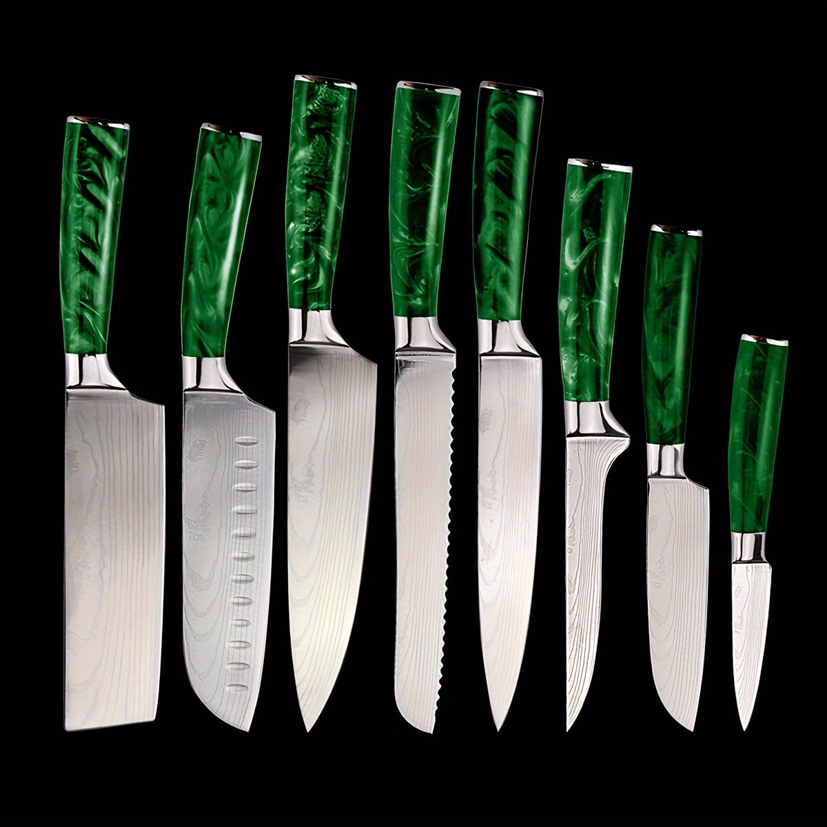 6/8/10PCS Kitchen Knife Set - Laser Damask Blades with Ergonomic Resin ...