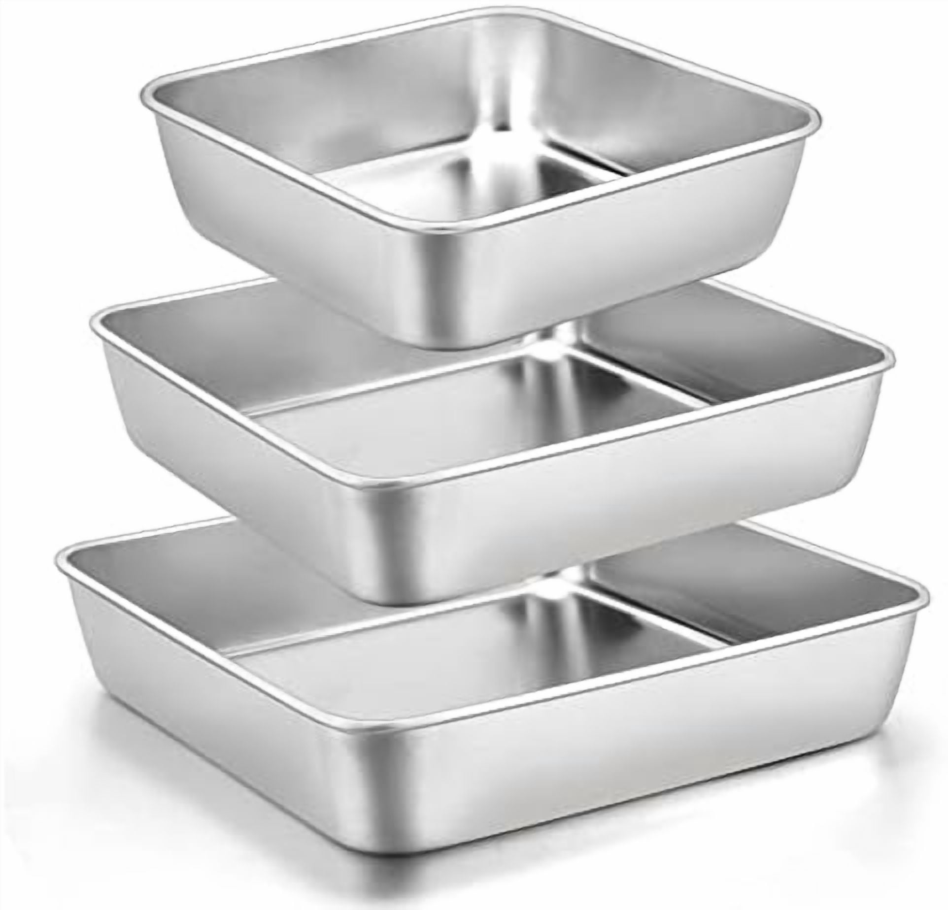 6/8/9-Inch Square Cake Pan Set, Stainless Steel Square Baking Brownie ...