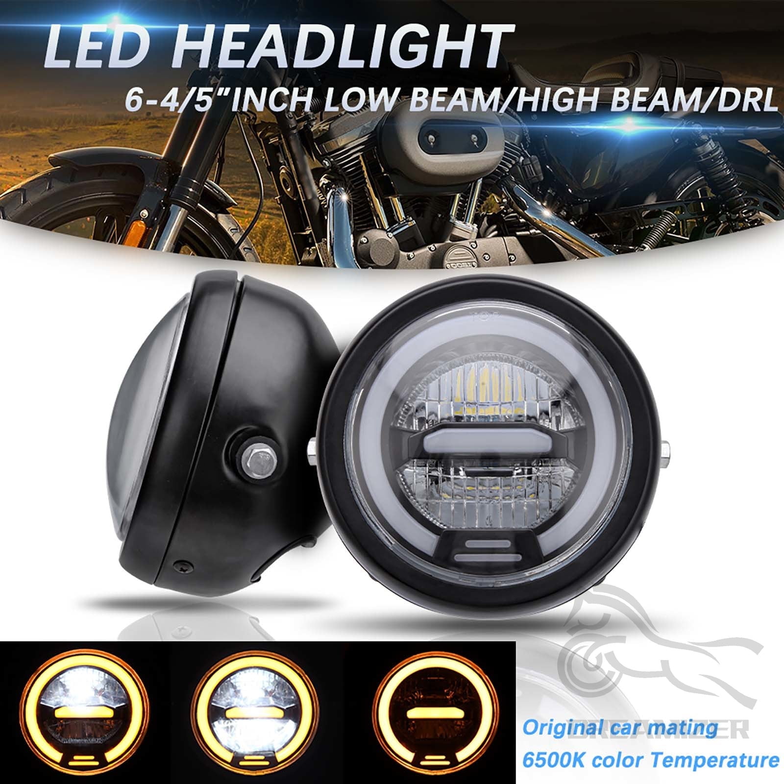 6.8 Inch Motorcycle Led Headlight Universal 6.8" Round Head Light for ...