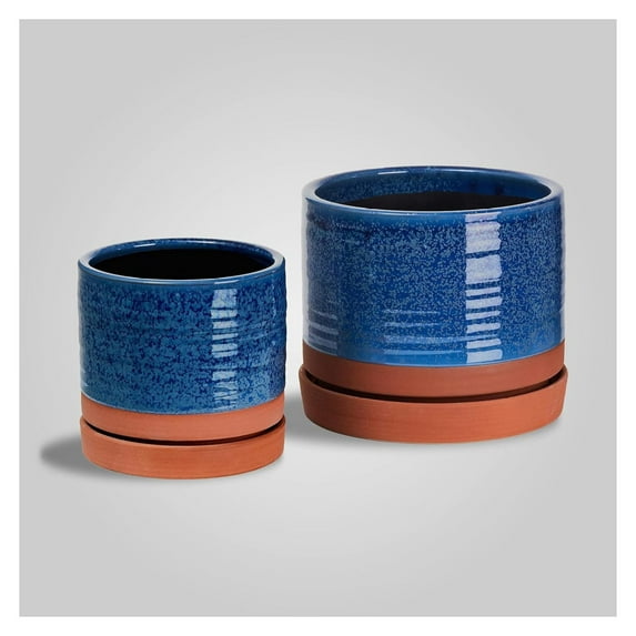 6 + 8 Inch Plant Pots, Ceramic Planter Pot with Drainage Hole & Saucer ...