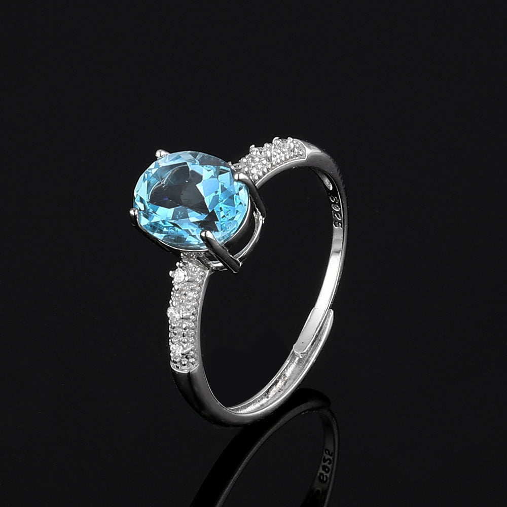 6*8 Oval Cut Lab Created Sky Blue Topaz Solitaire Wedding Ring in 925 ...