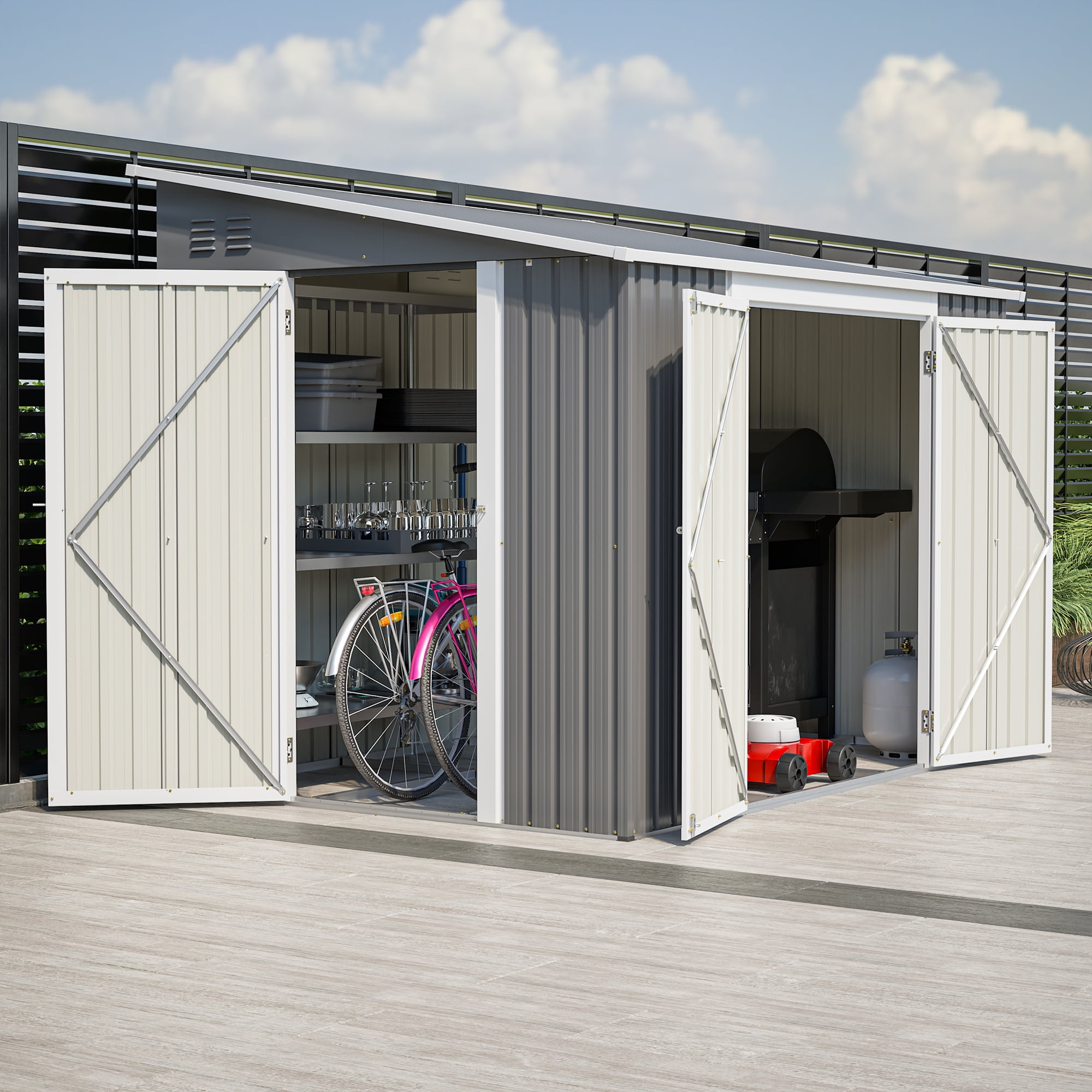6×8 Utility Metal Tool Shed with Side Door, Against the Wall, With Door ...