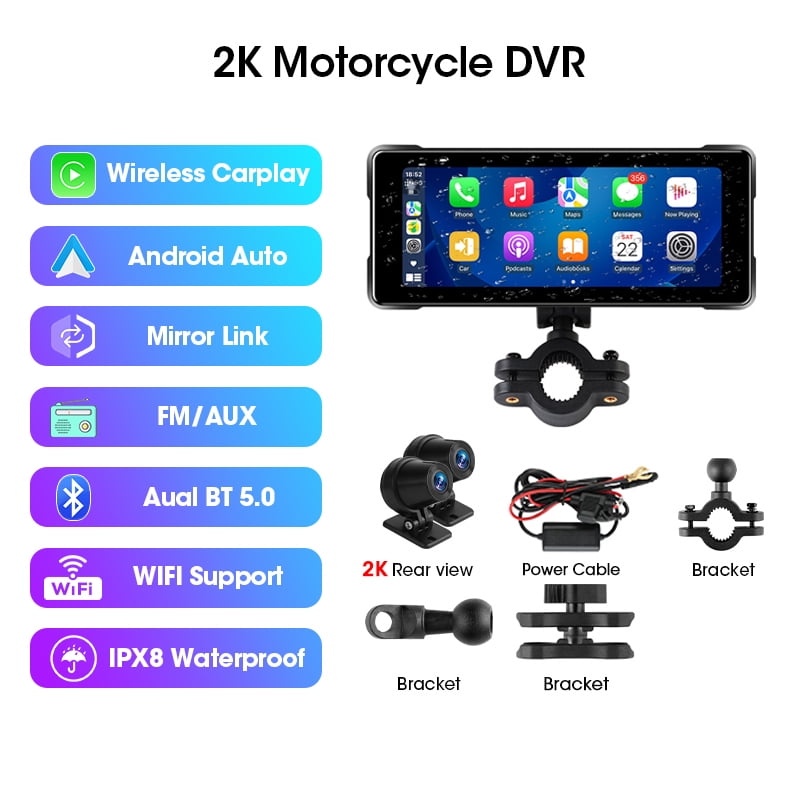 6.86" 2K Motorcycle DVR Dash cam Portable Navigation GPS Wireless ...