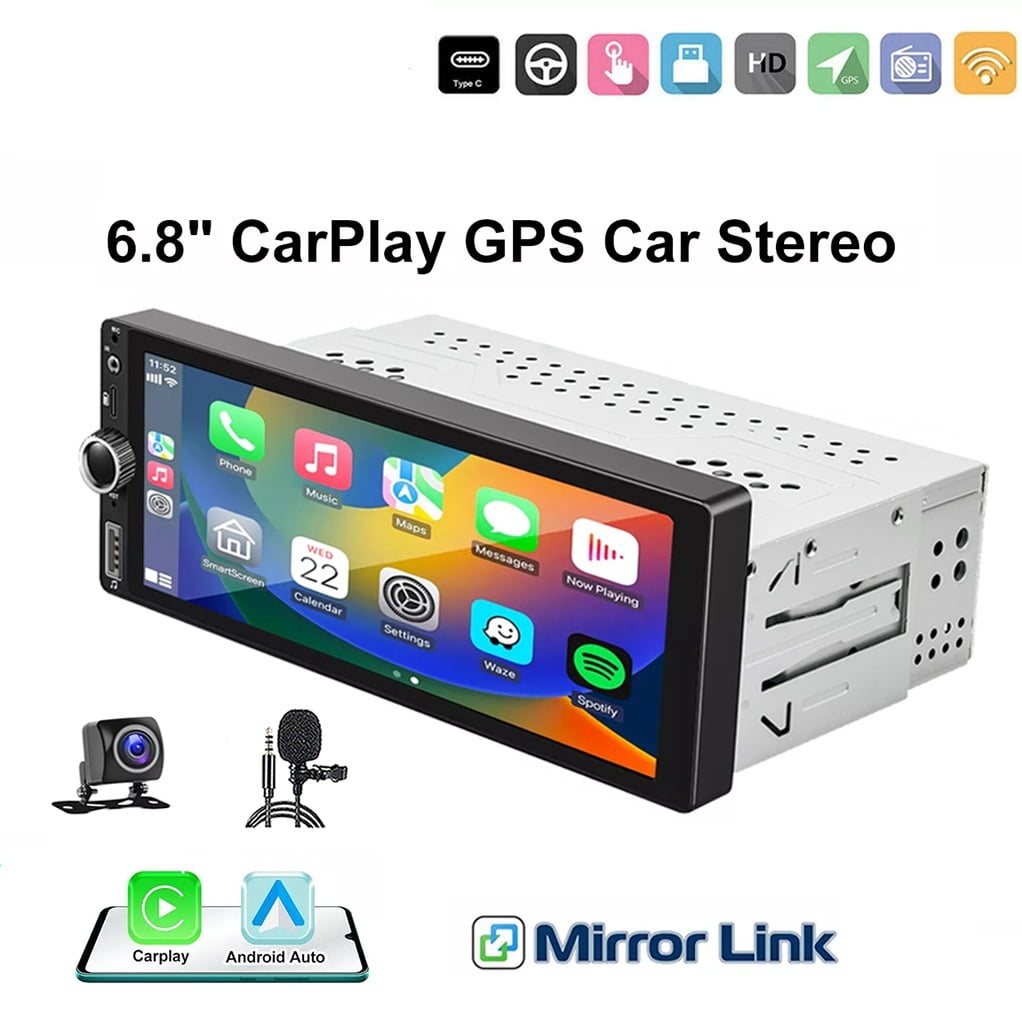6.86" Universal Single 1 DIN Car Stereo Radio Wireless Carplay Android ...