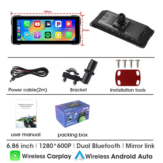 6.86 inch Motorcycle DVR Navigation CarPlay Camera Linux IP67 ...