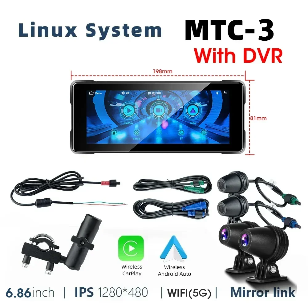 6.86 inch Portable Motorcycle DVR Wireless Carplay Android Auto Mirror ...