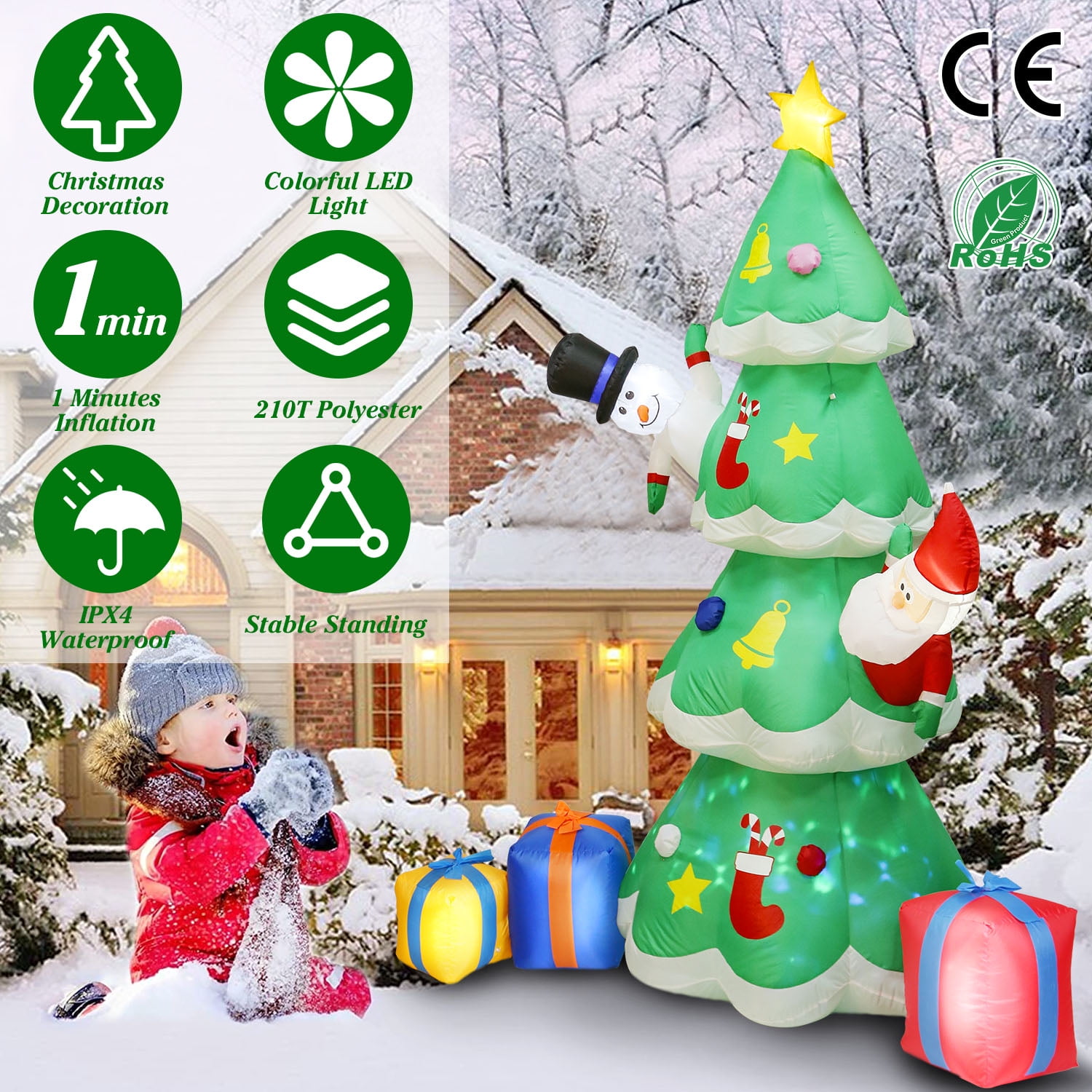 6.89FT TeqHome Giant Christmas Inflatables Tree with Christmas Tree ...
