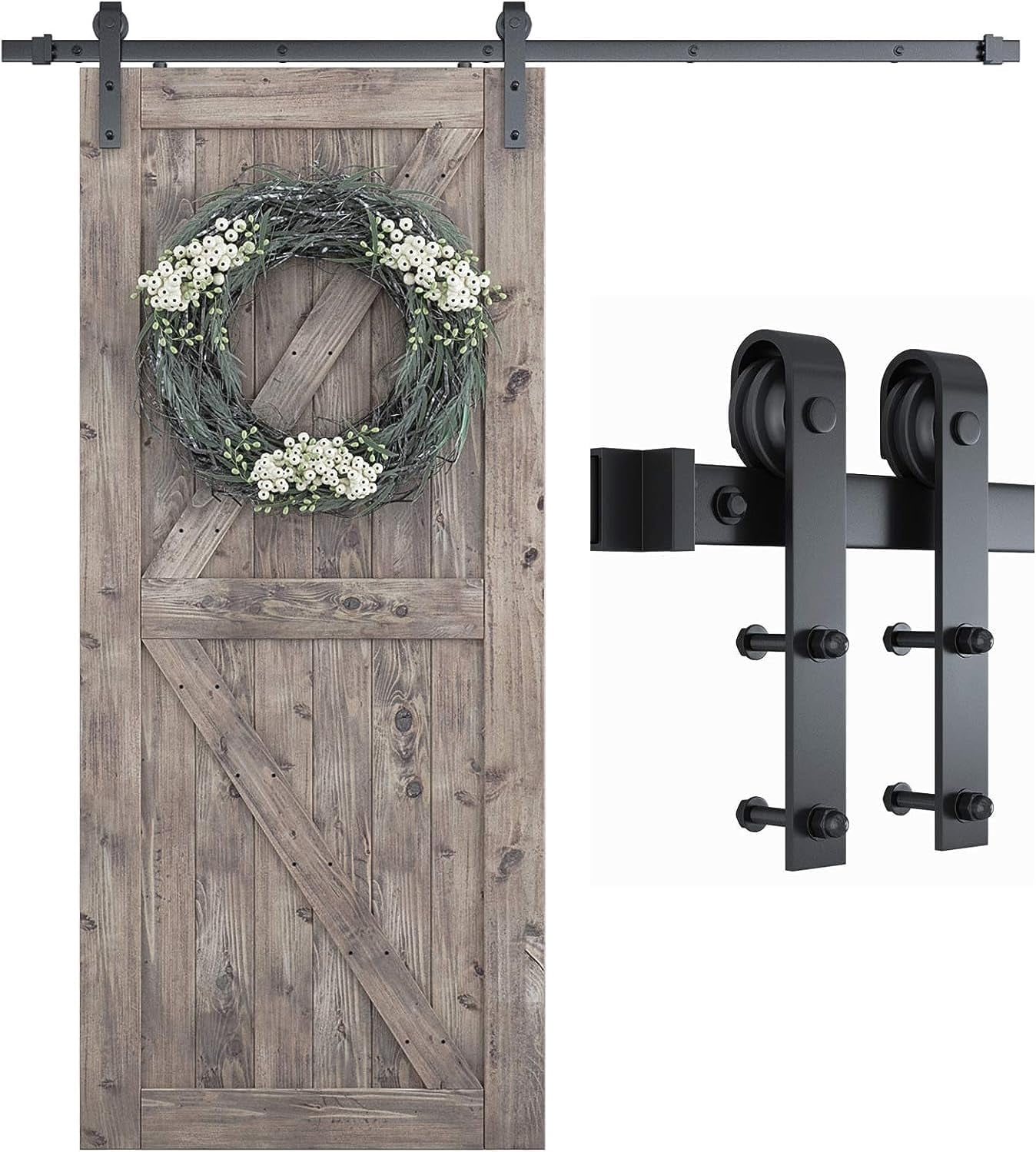 6.8FT Barn Door Kit, Sliding Track -ly and Quietly -Easy to Install ...
