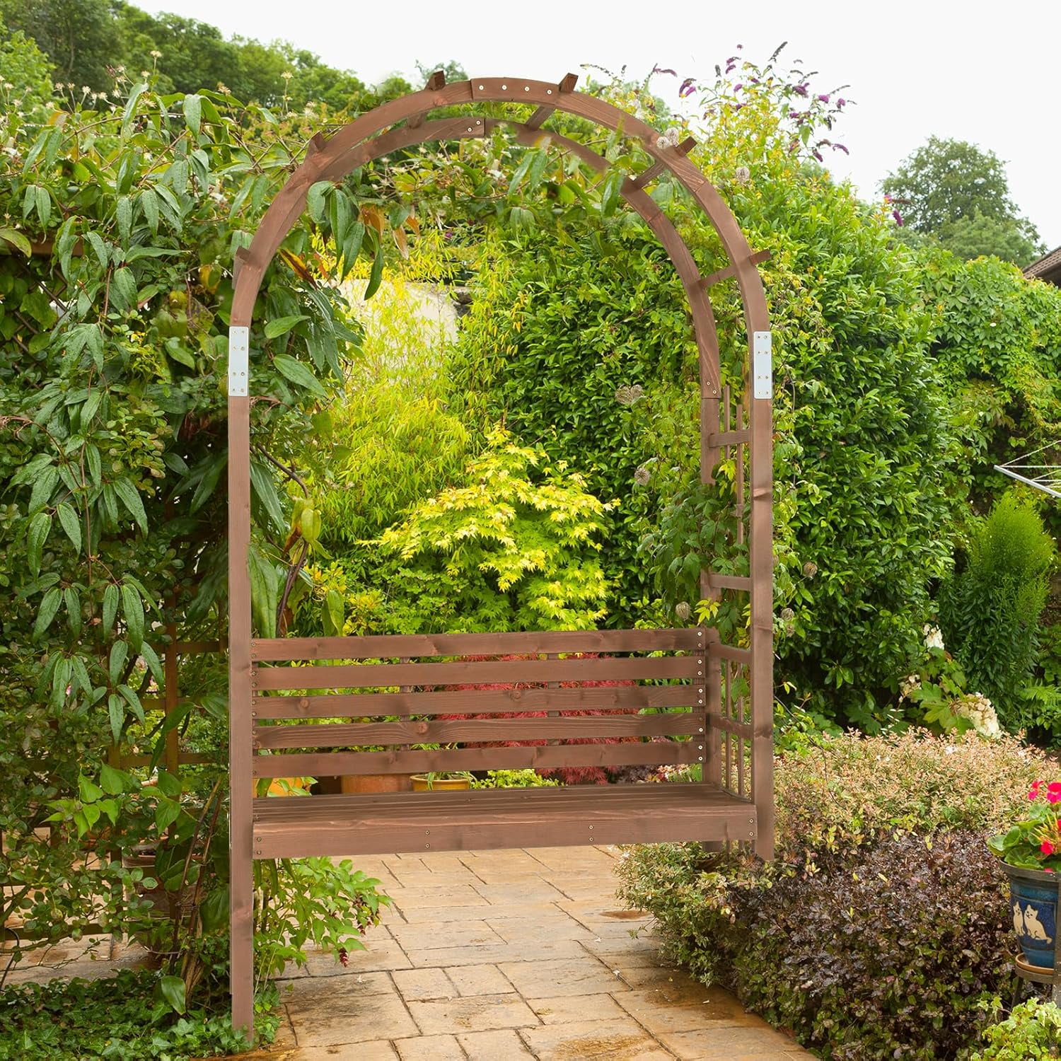 6.8FT Garden Arch with Bench, Arbor Arch for Climbing Plants with ...