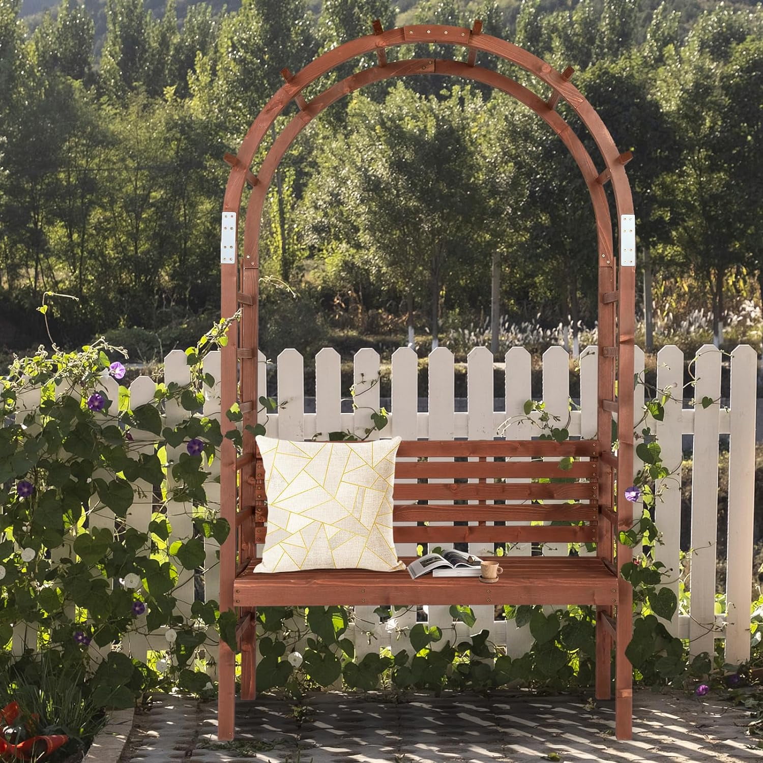 6.8FT Garden Arch with Bench, Arbor Arch for Climbing Plants with ...