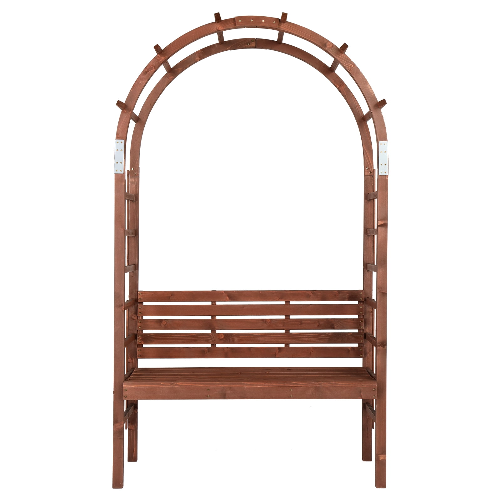 6.8FT Wooden Arch with Bench for 2 People, Garden Arbor Trellis for ...