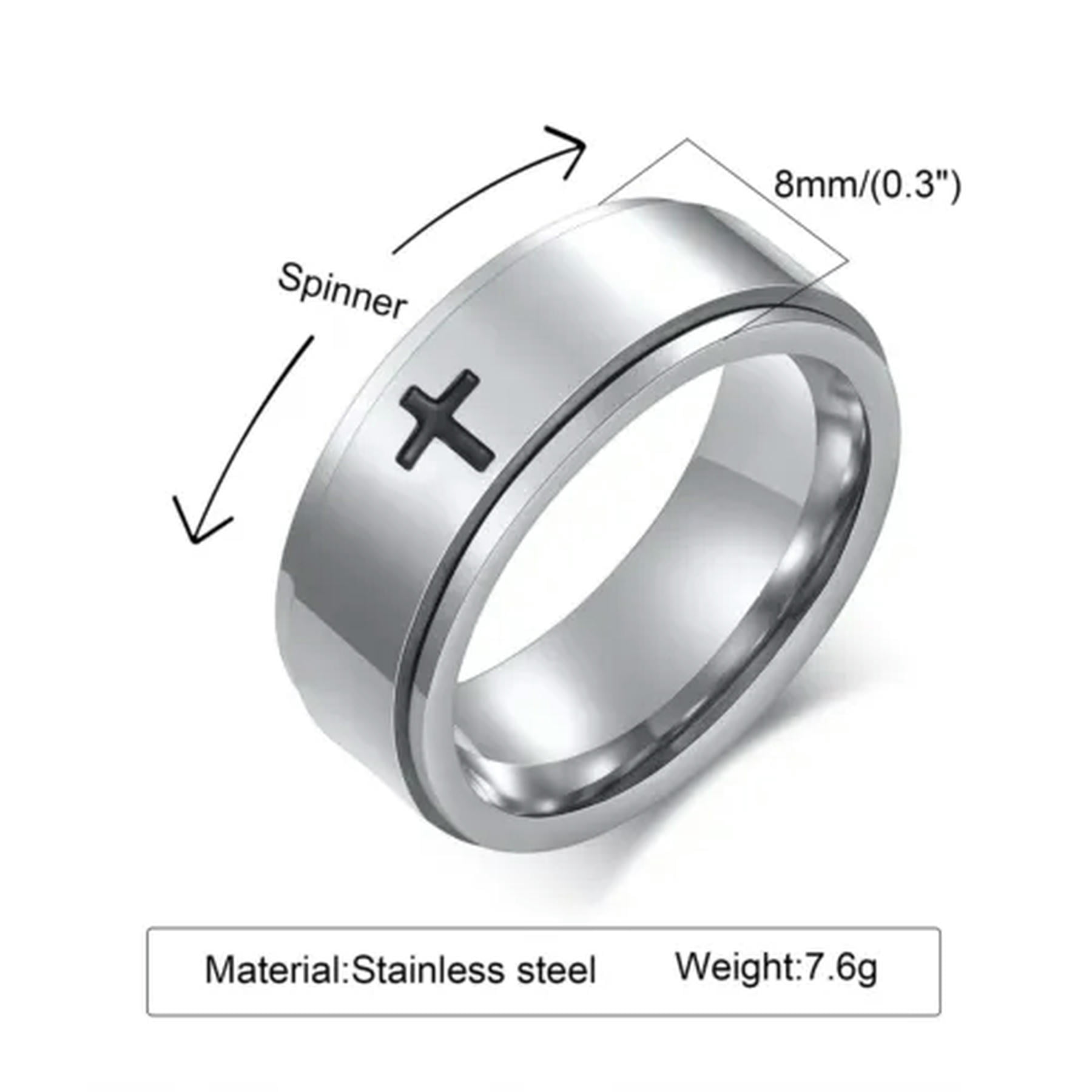 6/8MM Silver/Black/Gold Cross Spinner Band Male's Stainless Steel ...