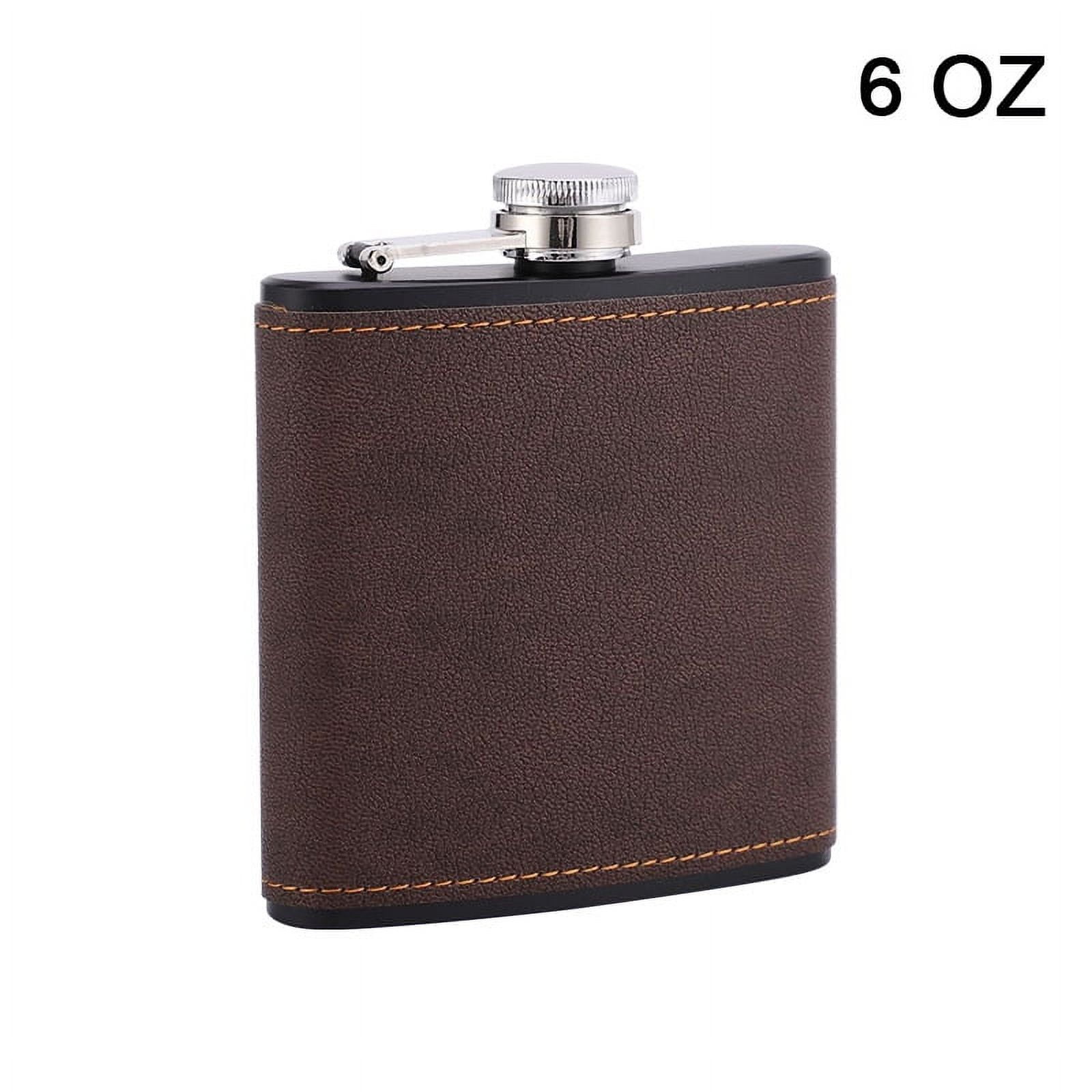 6/8oz Portable Hip Flask Brown Leather Covered Stainless Steel Flask for Alcohol Whiskey Flasks ...