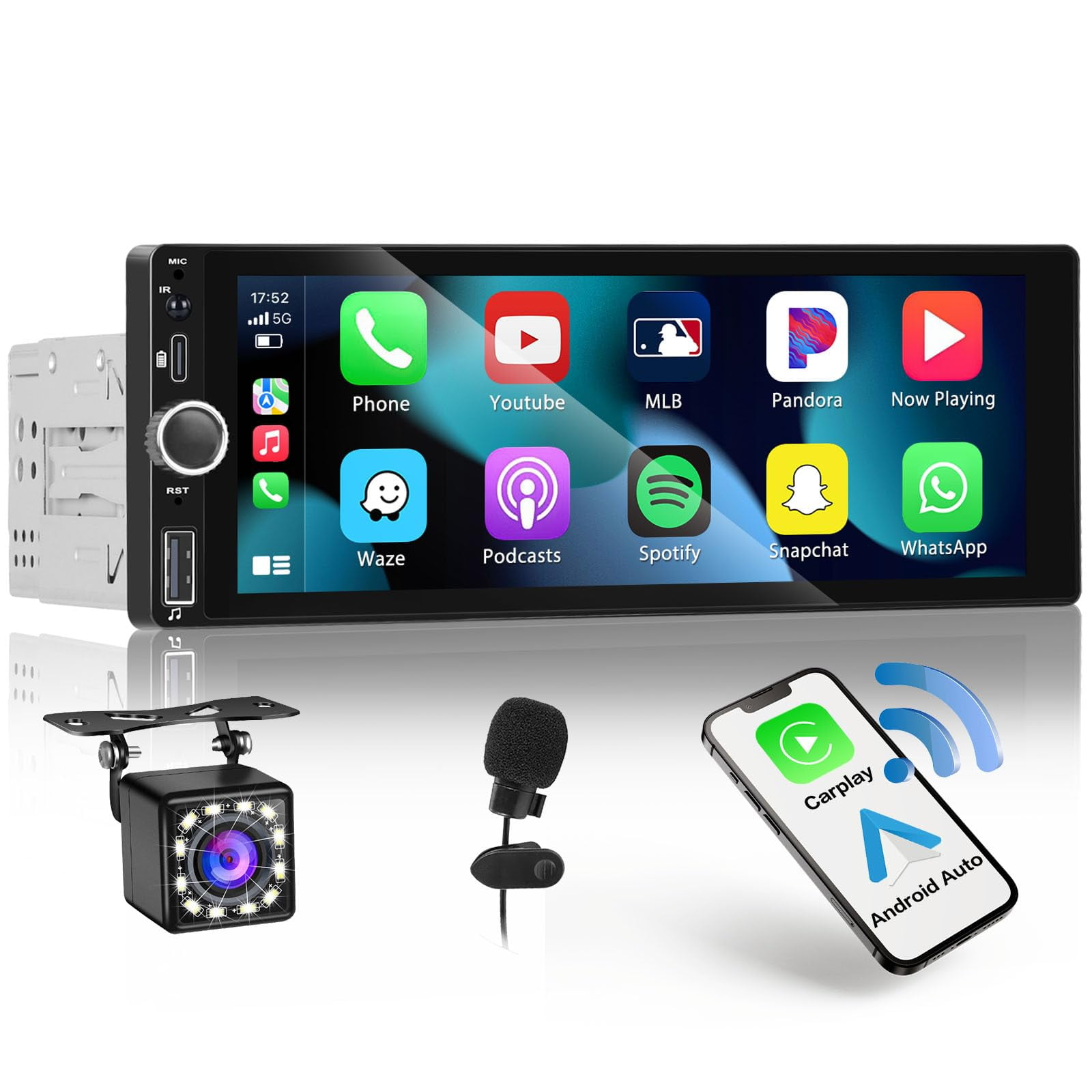 6.9 Inch Single Din Wireless Apple Carplay Car Stereo,1 DIN Touch ...