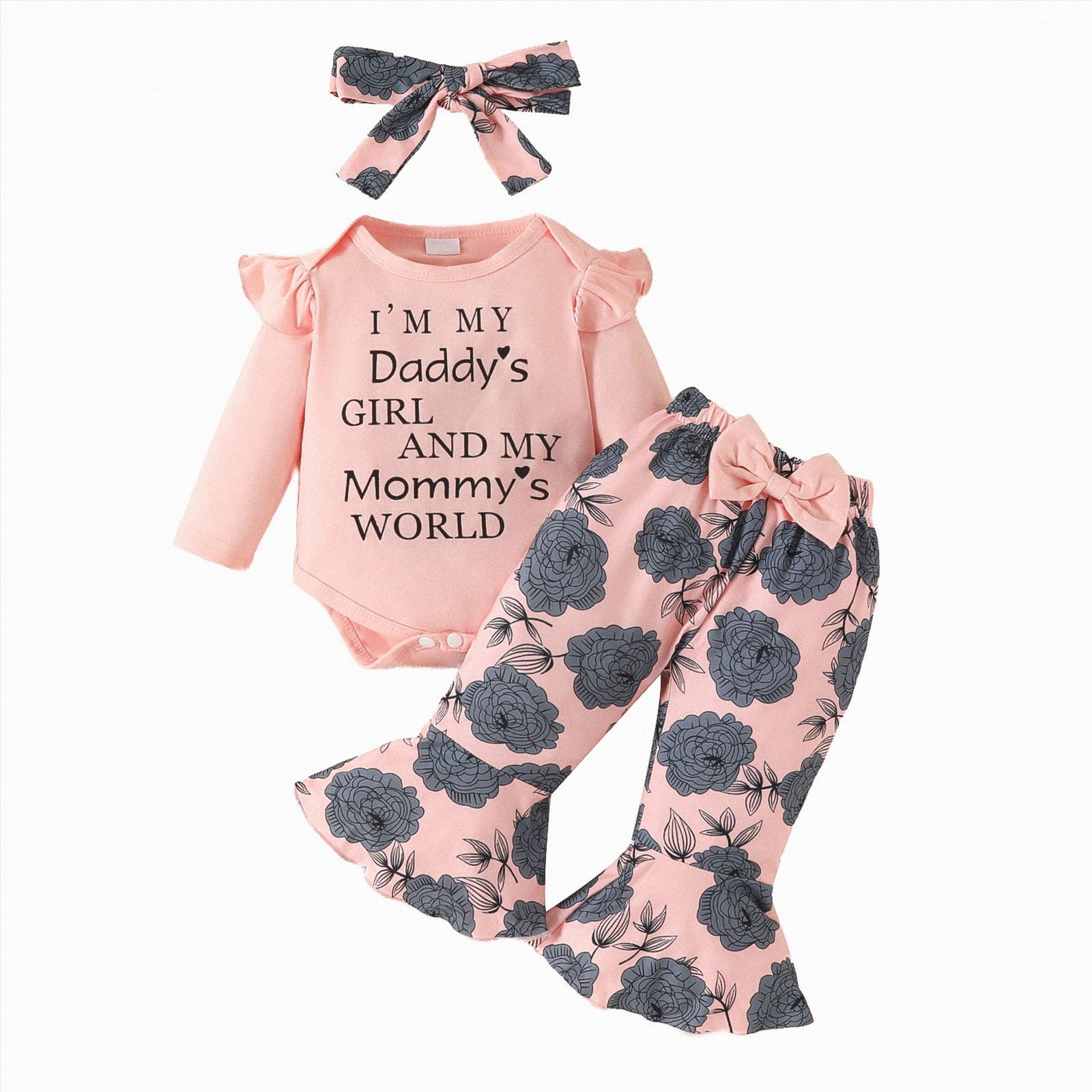 6-9 Months Infant Romper Baby Girls Letter And Flower Prints Top Pants ...