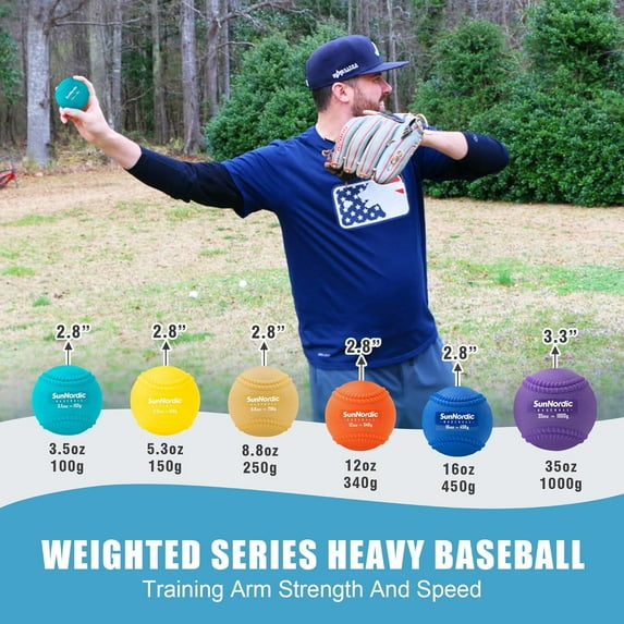 6/9 Pack Seams Plyometric Weighted Baseball Set - Variable Weight ...