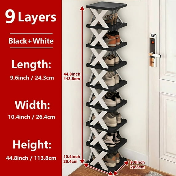 6/9 Tier Narrow Shoe Rack, Small Vertical Shoe Stand, Space Saving DIY ...